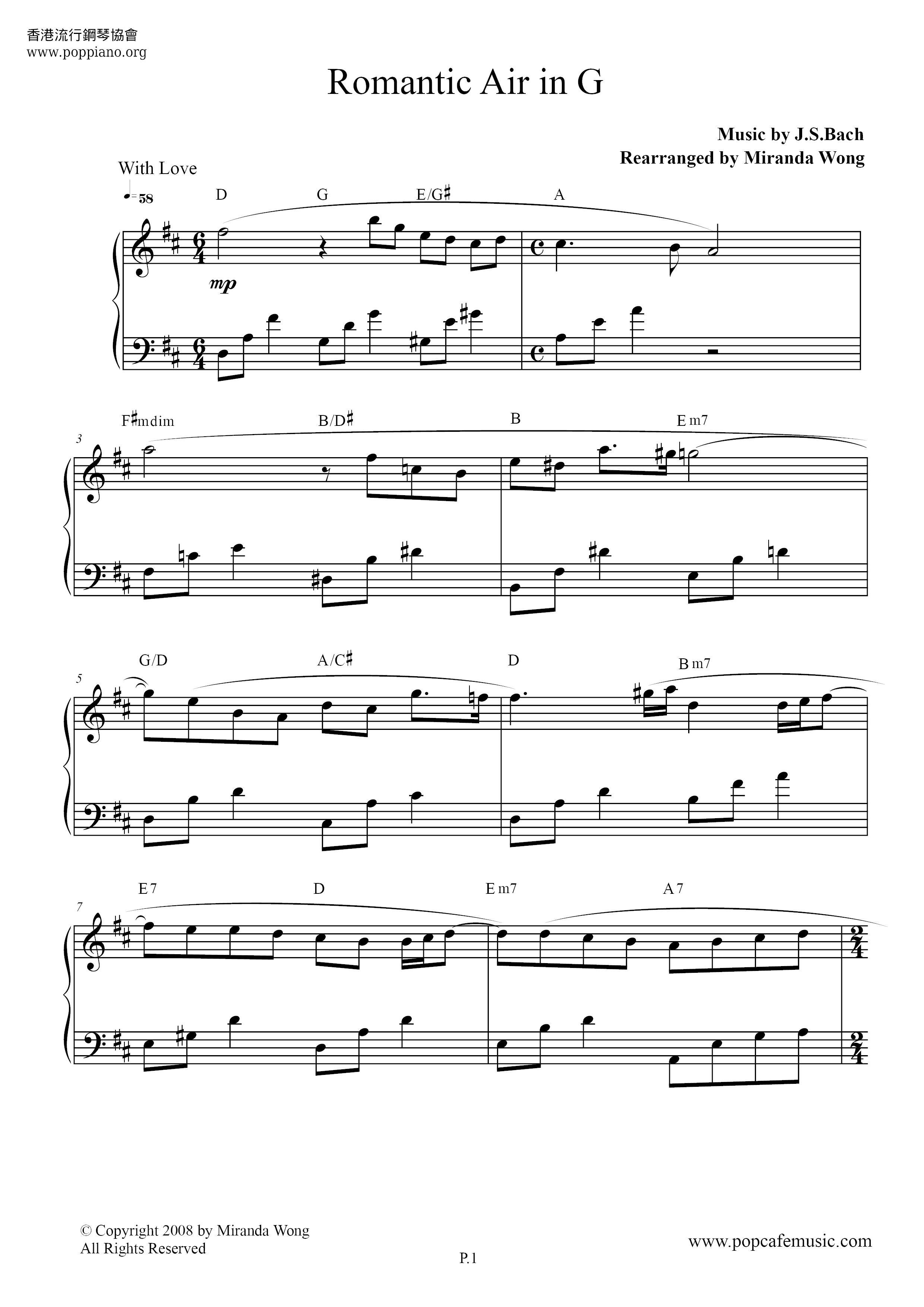 Bach-Romantic Air In G Sheet Music pdf, - Free Score Download ★