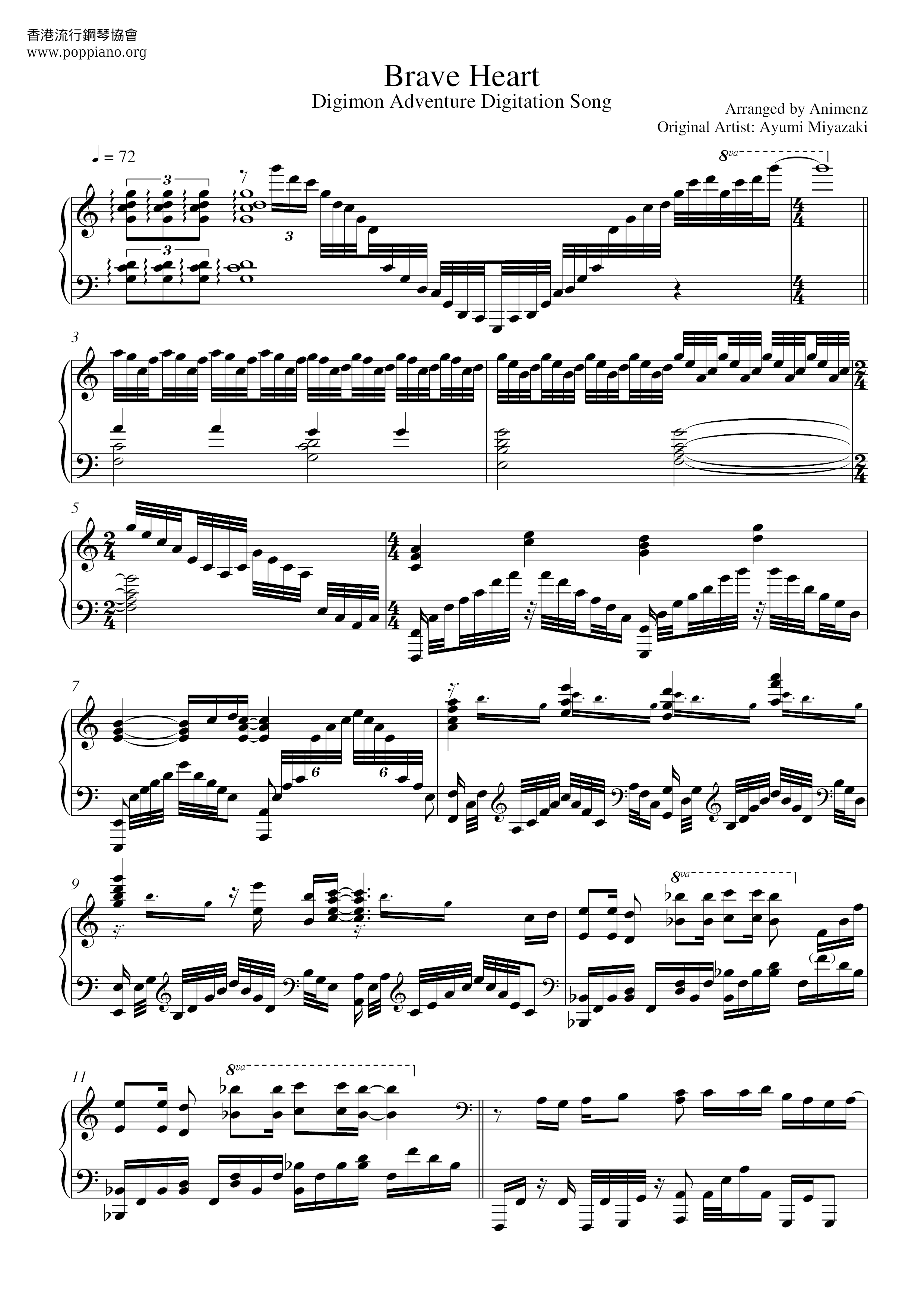 ★ 宮崎步-Digimon Adventure - Brave Heart Sheet Music pdf, - Free Score ...