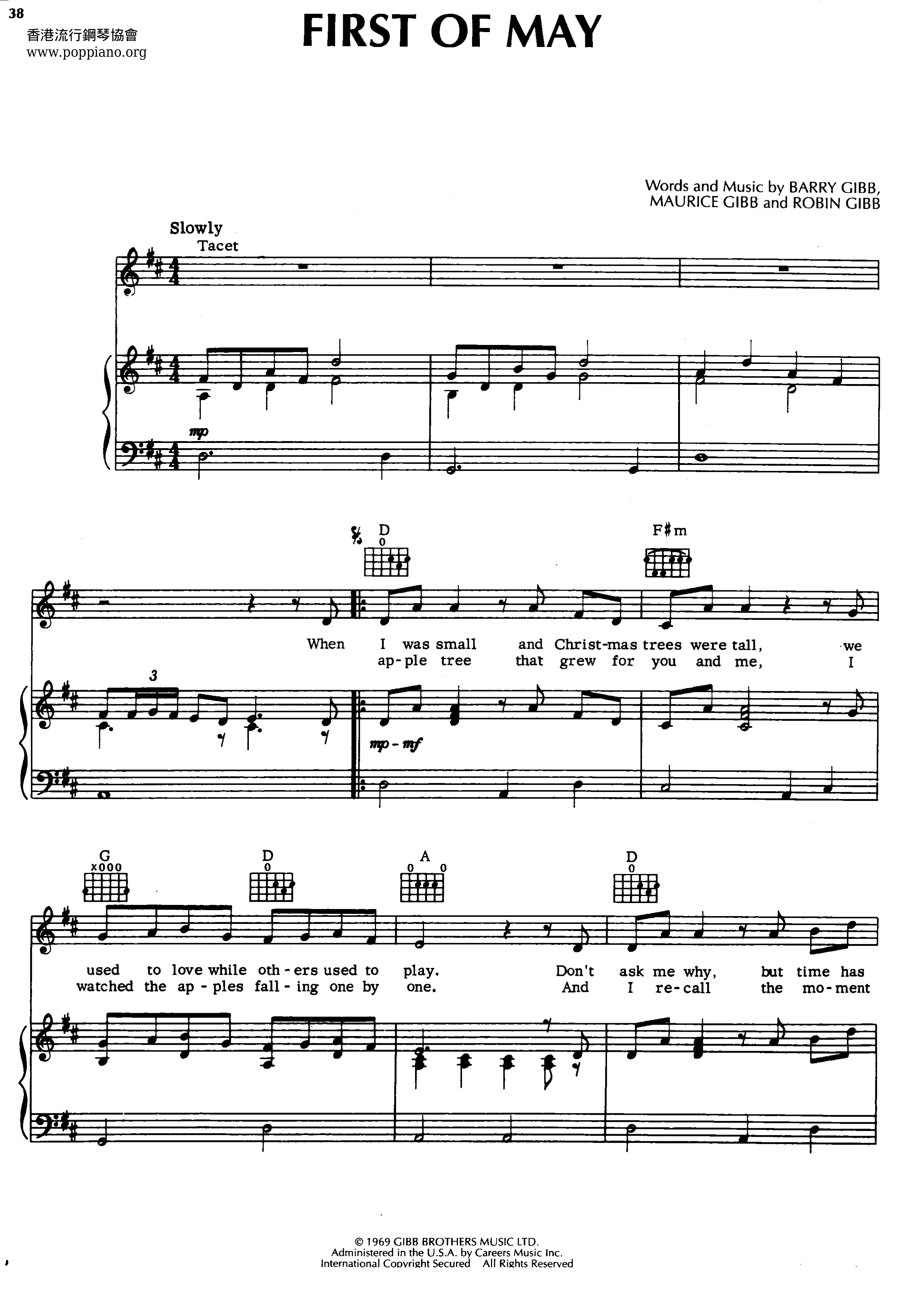 Bee Gees-First Of May Sheet Music pdf, -若葉のころ 楽譜 - Free Score Download ★