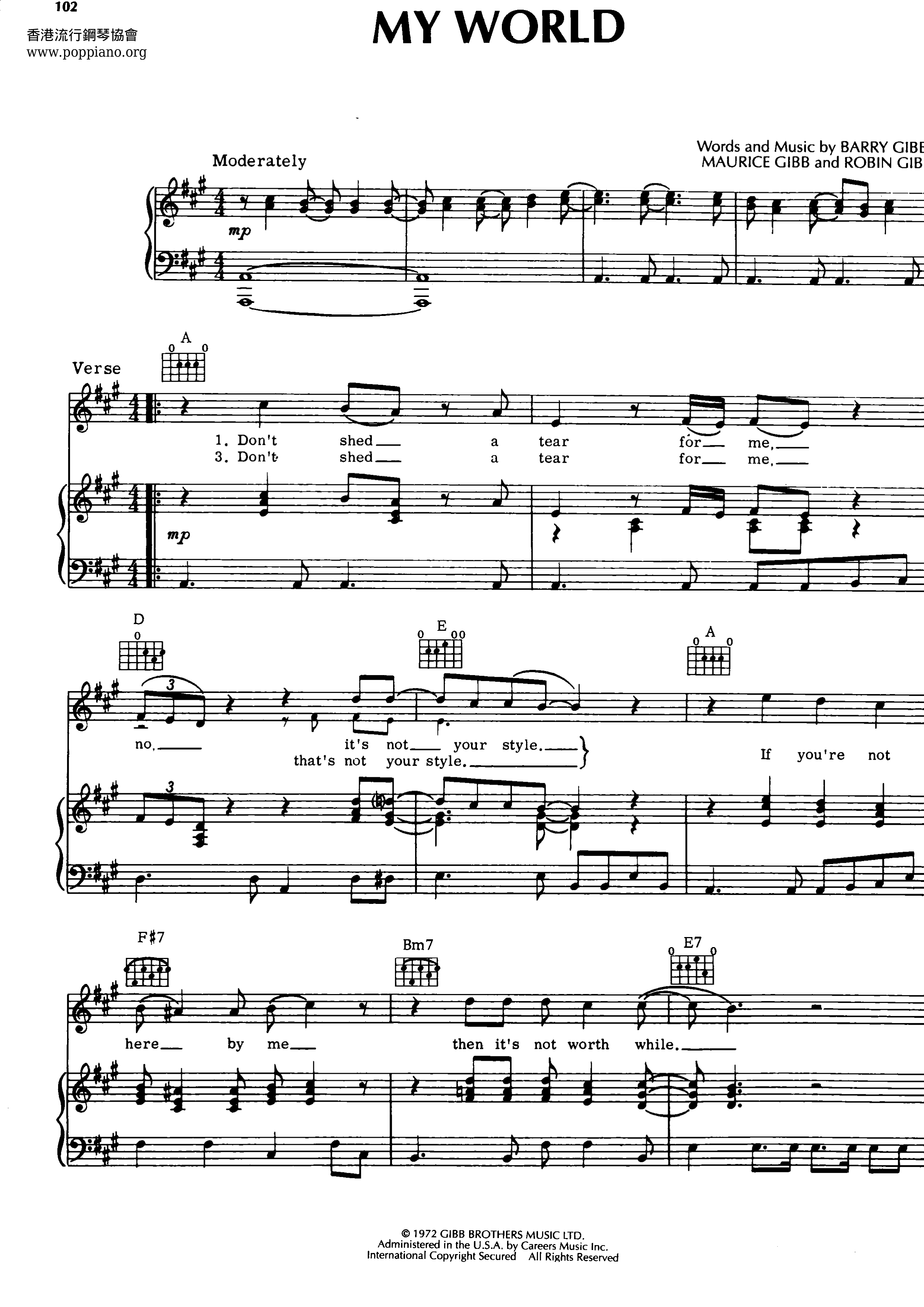 My World- PDF琴譜免費下載 | 香港流行鋼琴協會 ★