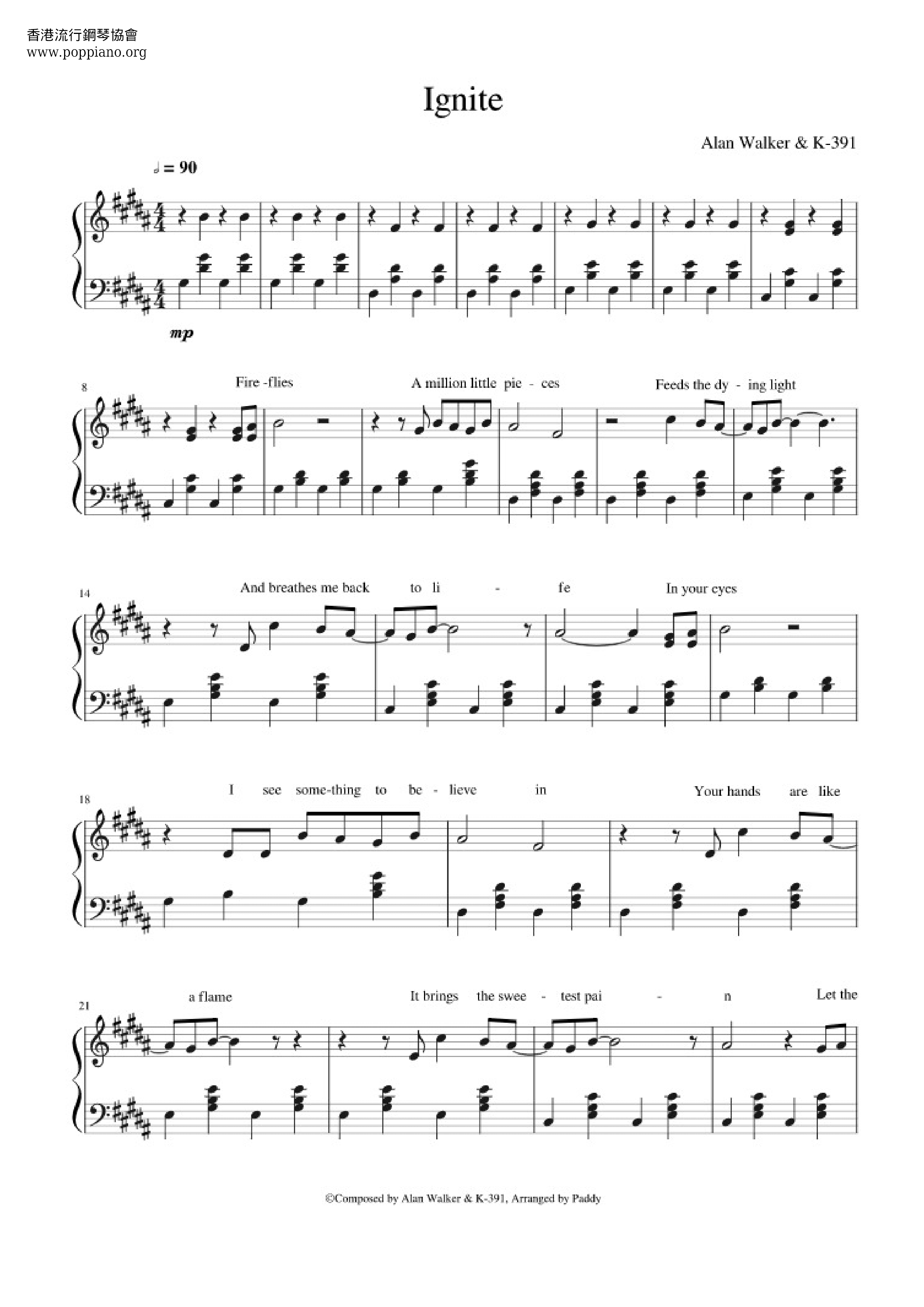 Ignite | Sheet Music | Piano Score Free PDF Download | HK Pop Piano Academy