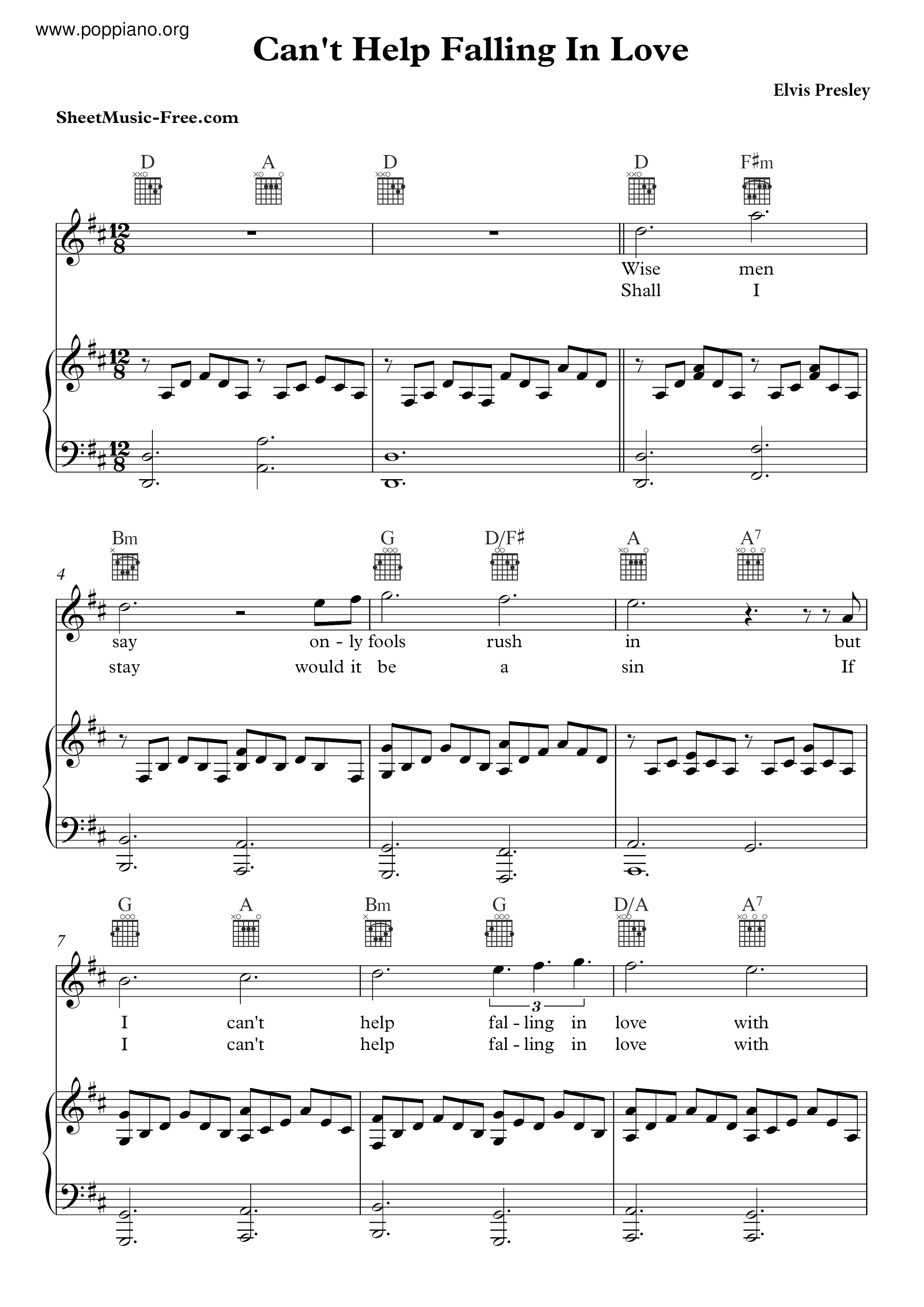 Elvis Presley-Can't Help Falling In Love Sheet Music pdf, - Free Score ...