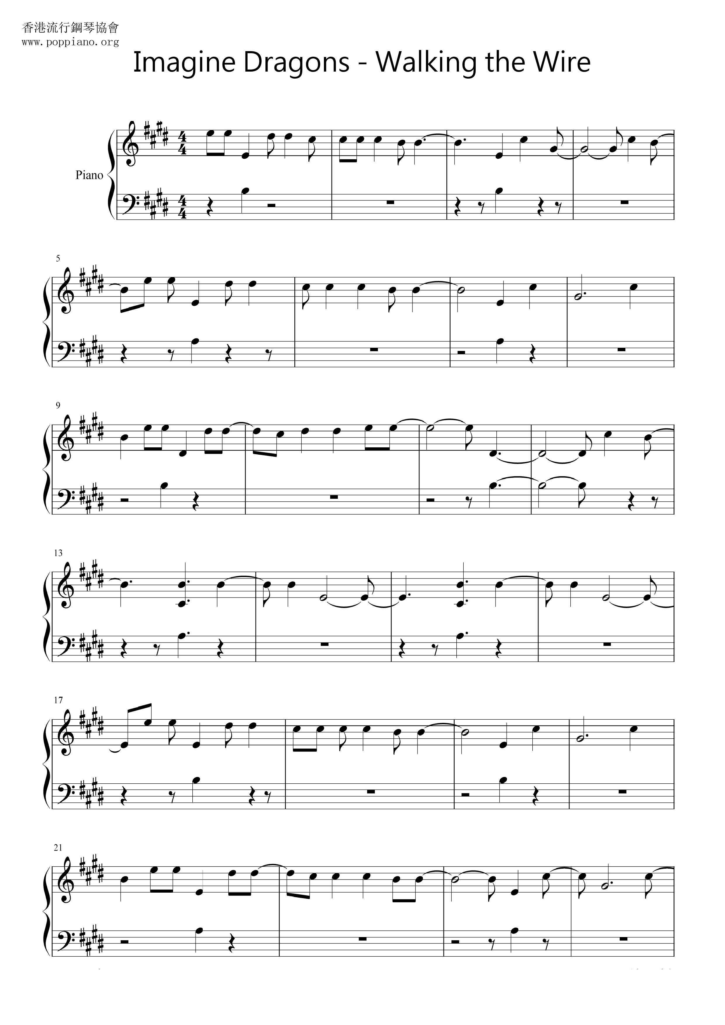 Imagine Dragons-Walking the Wire Sheet Music pdf, - Free Score Download ★