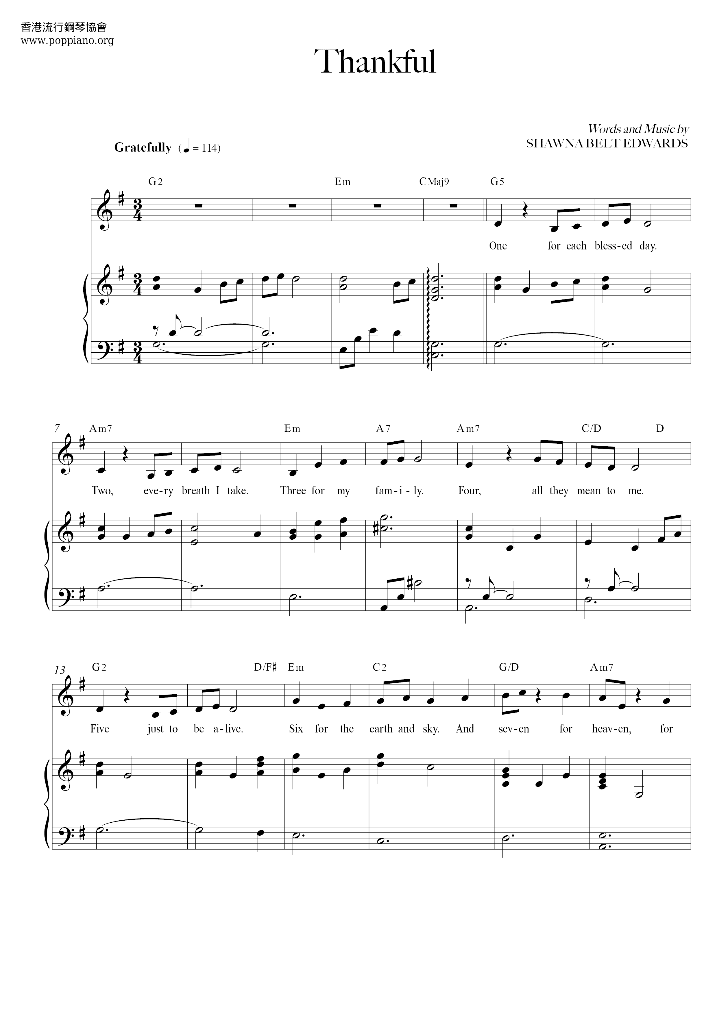 thankful - Sheet Music / Piano Score Free PDF Download - HK Pop Piano ...
