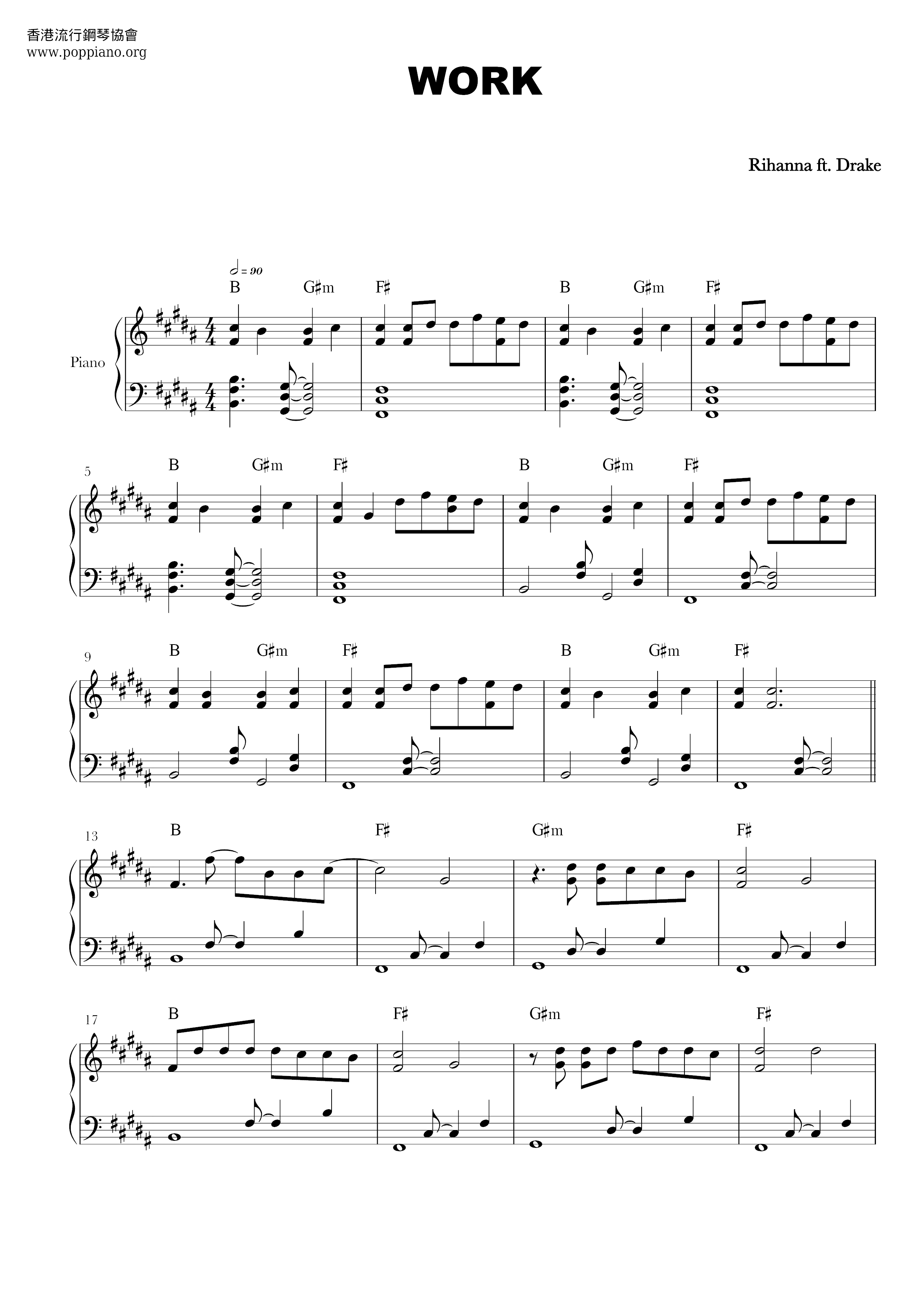 Rihanna-Work Sheet Music pdf, - Free Score Download ★