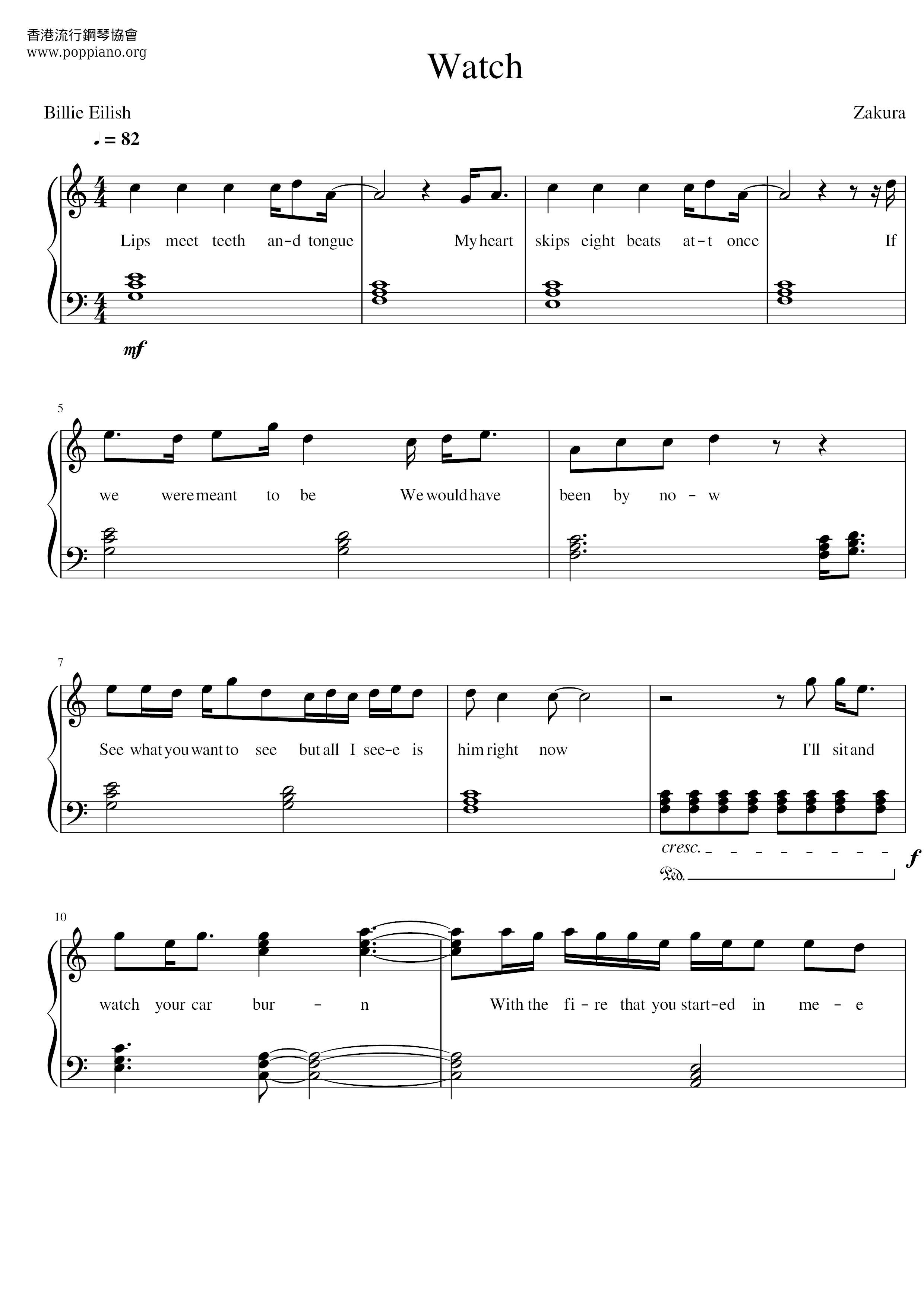 Billie Eilish-Watch Sheet Music pdf, - Free Score Download ★