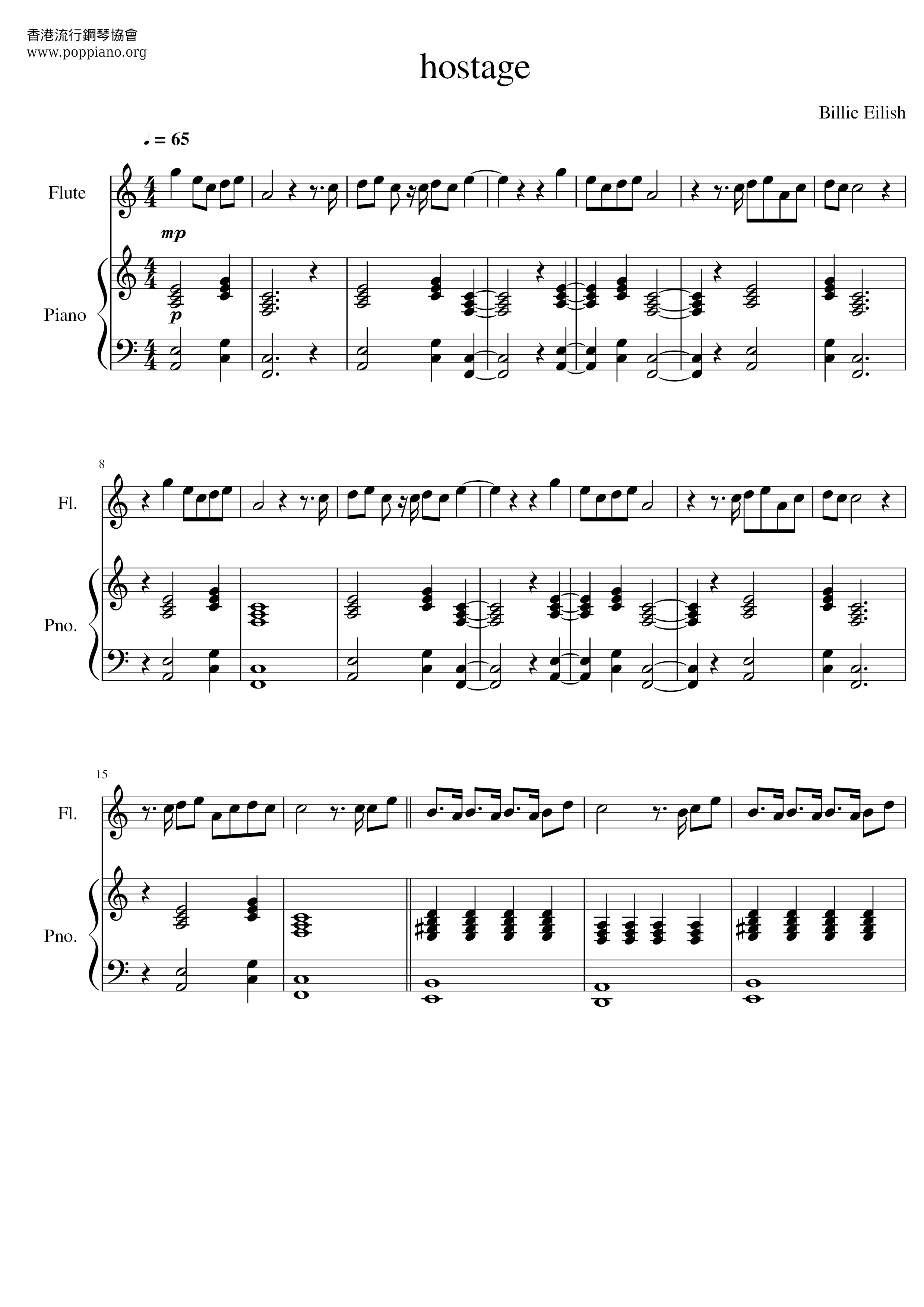 Billie Eilish-Hostage Sheet Music pdf, - Free Score Download ★