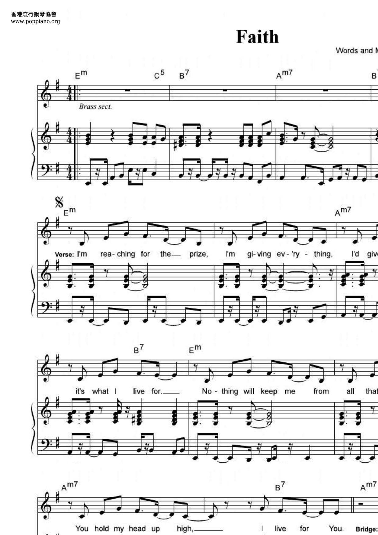 Faith- PDF琴譜免費下載 | 香港流行鋼琴協會 ★