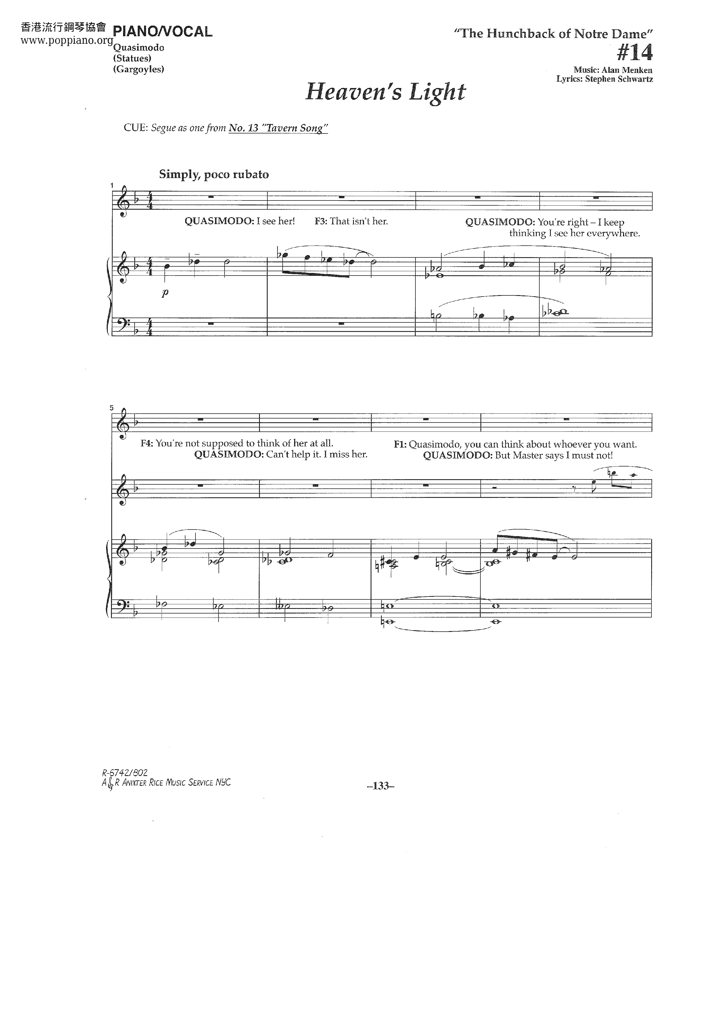 The Hunchback Of Notre Dame-Heaven's Light Sheet Music pdf, - Free ...