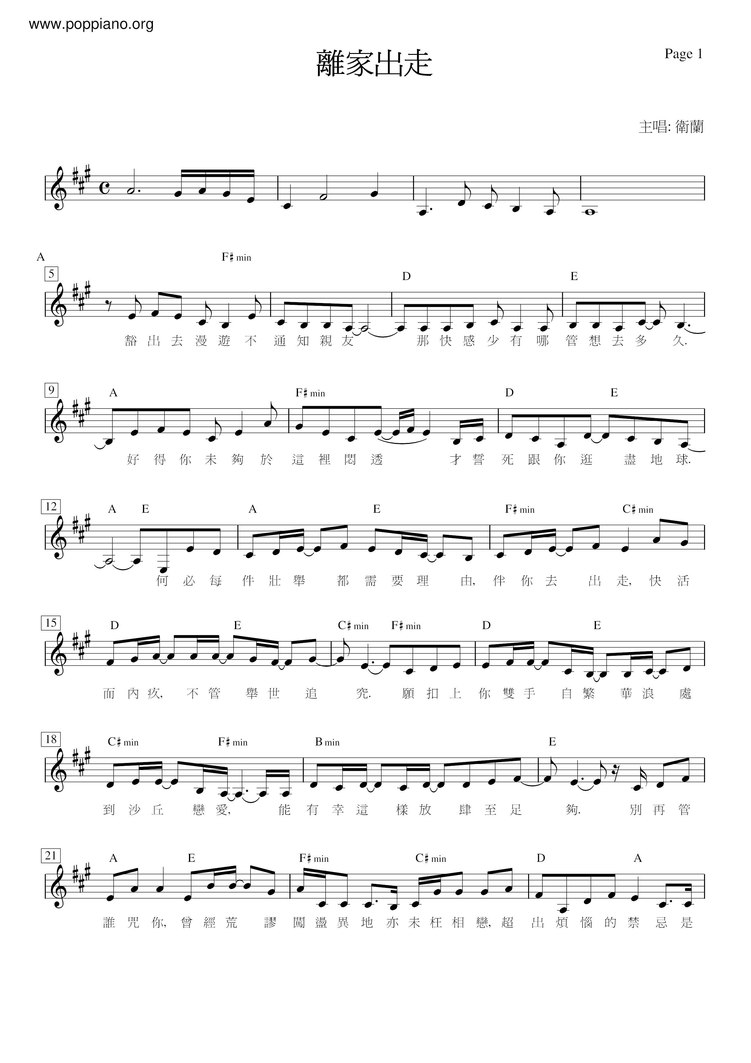 Janice Vidal-Run Away From Home Violin Score pdf, - Free Score Download ★