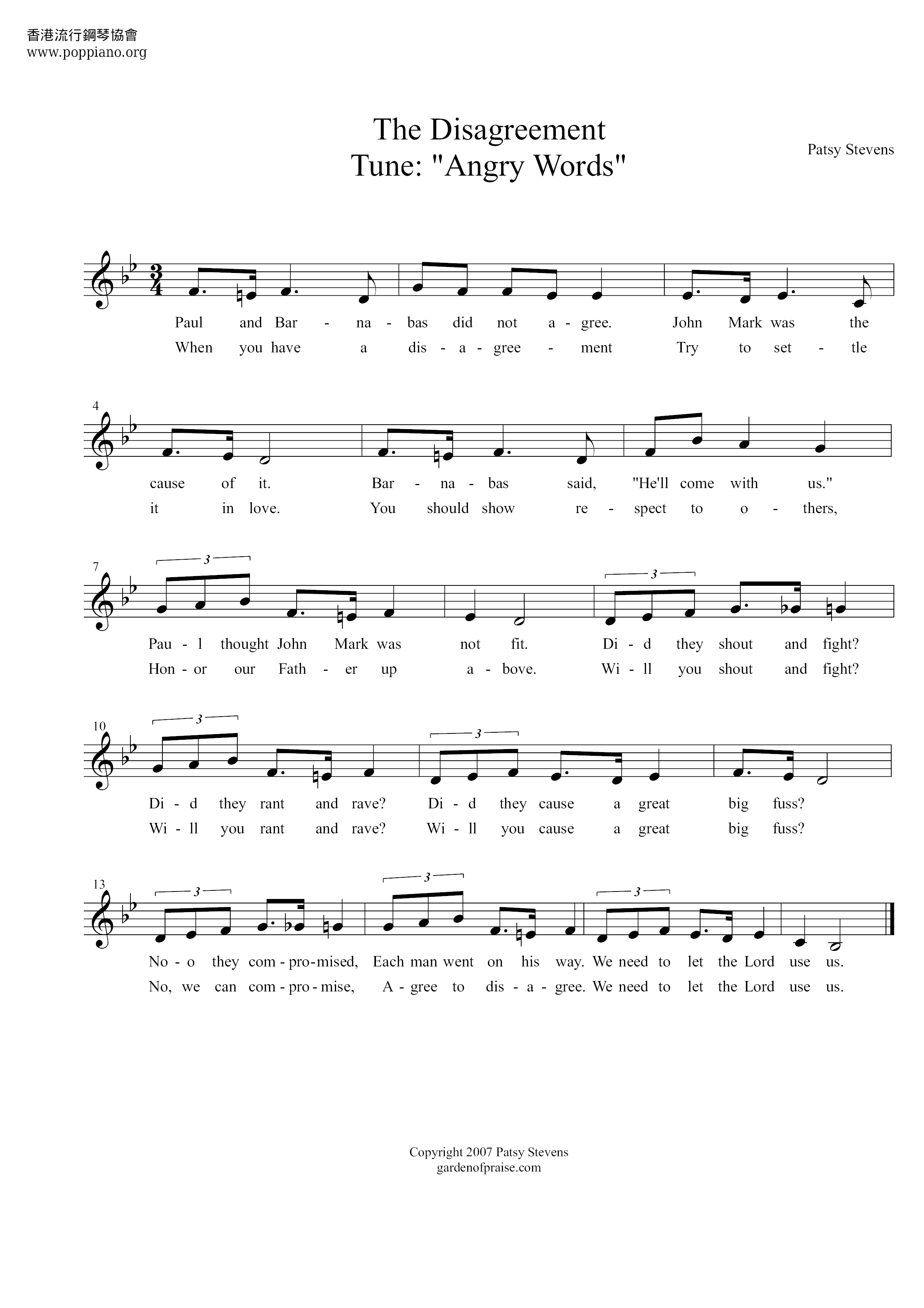 Hymn-Angry Words Sheet Music pdf, - Free Score Download ★