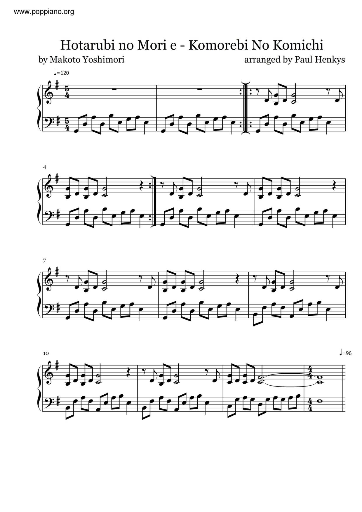 Komorebi No Komichi-Hotarubi No Mori E Sheet Music pdf, - Free Score ...