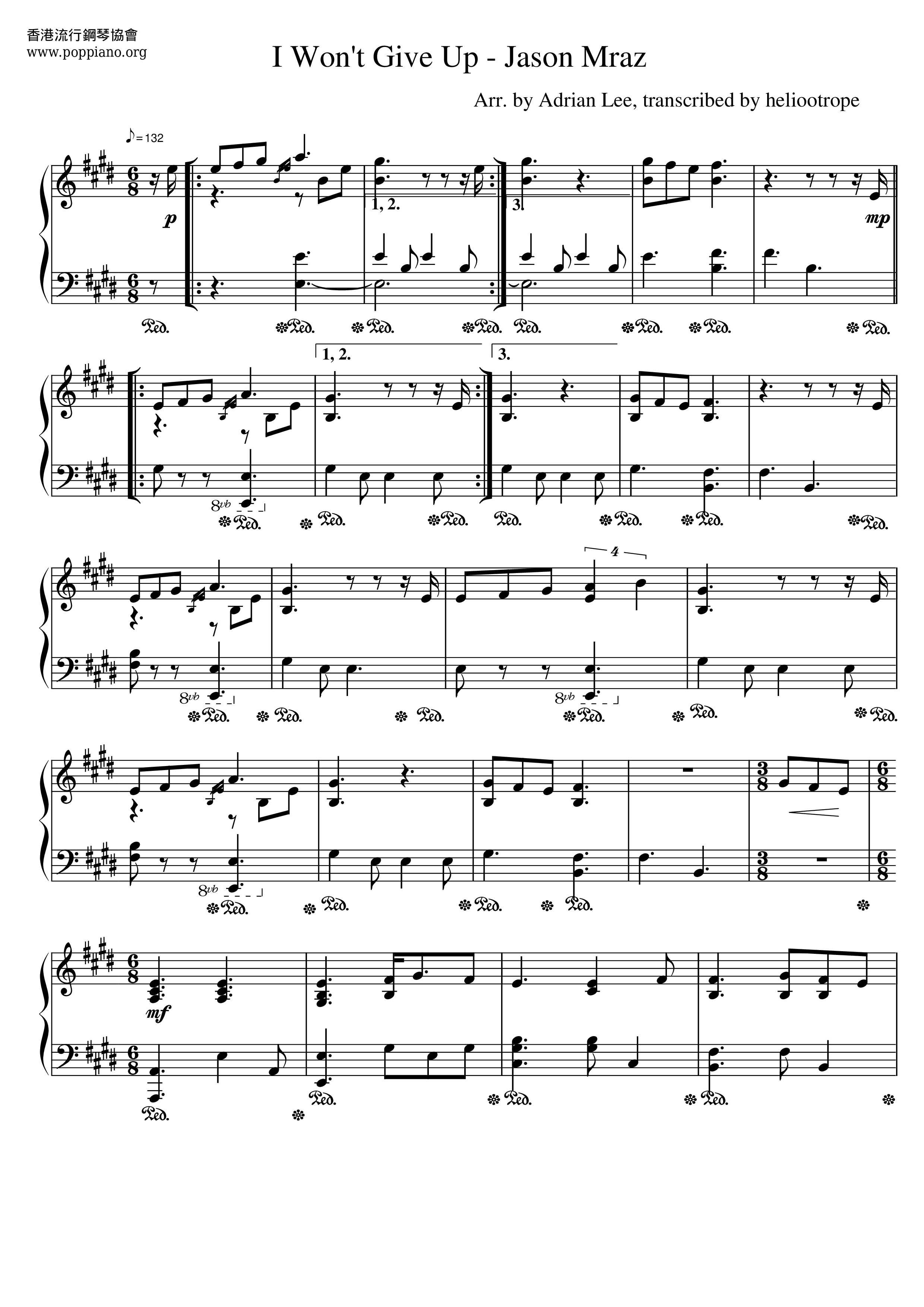 Jason Mraz-I Won't Give Up Sheet Music pdf, - Free Score Download ★