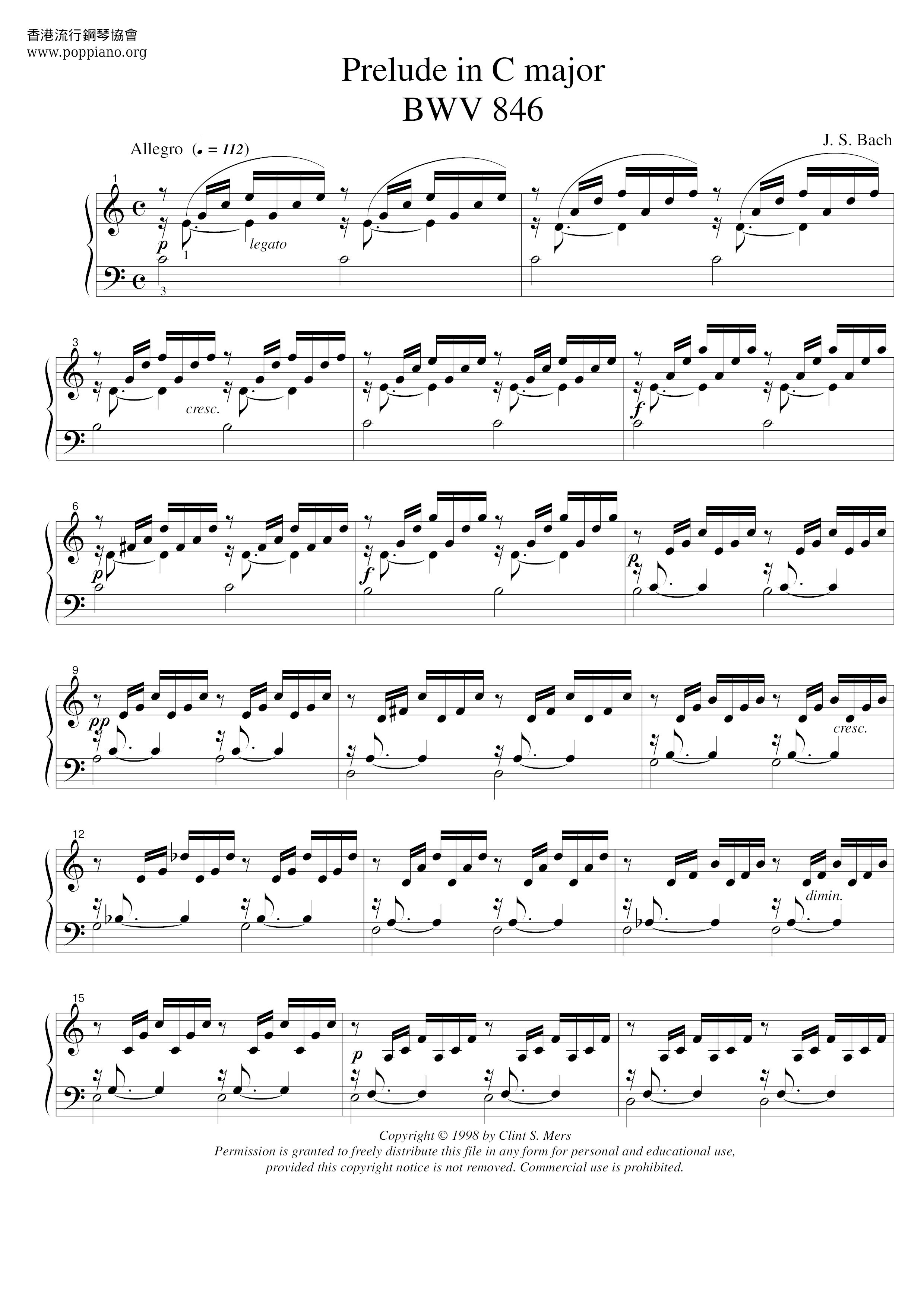 Bach-Prelude And Fugue In C Major, BWV 846 Sheet Music pdf, - Free ...