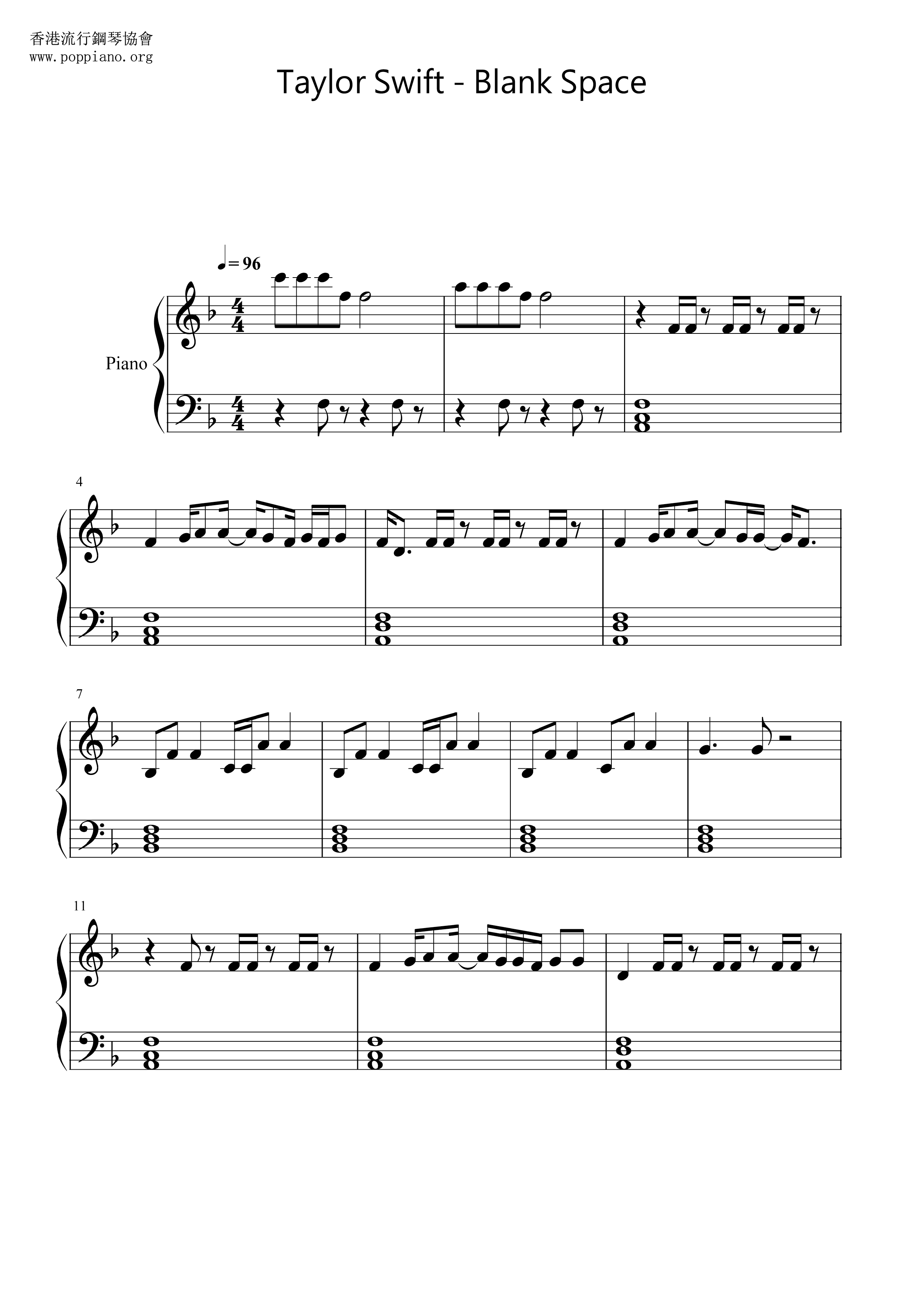 Taylor Swift-Blank Space Sheet Music pdf, - Free Score Download ★