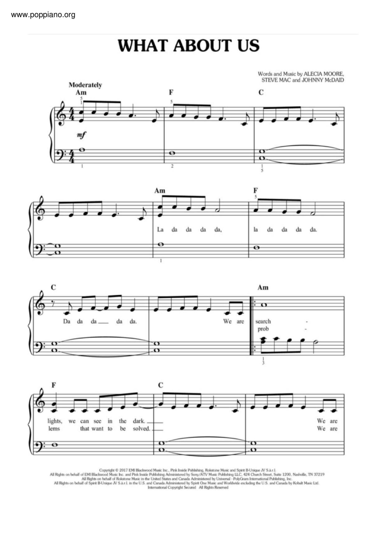 P!nk-What About Us Sheet Music pdf, - Free Score Download ★