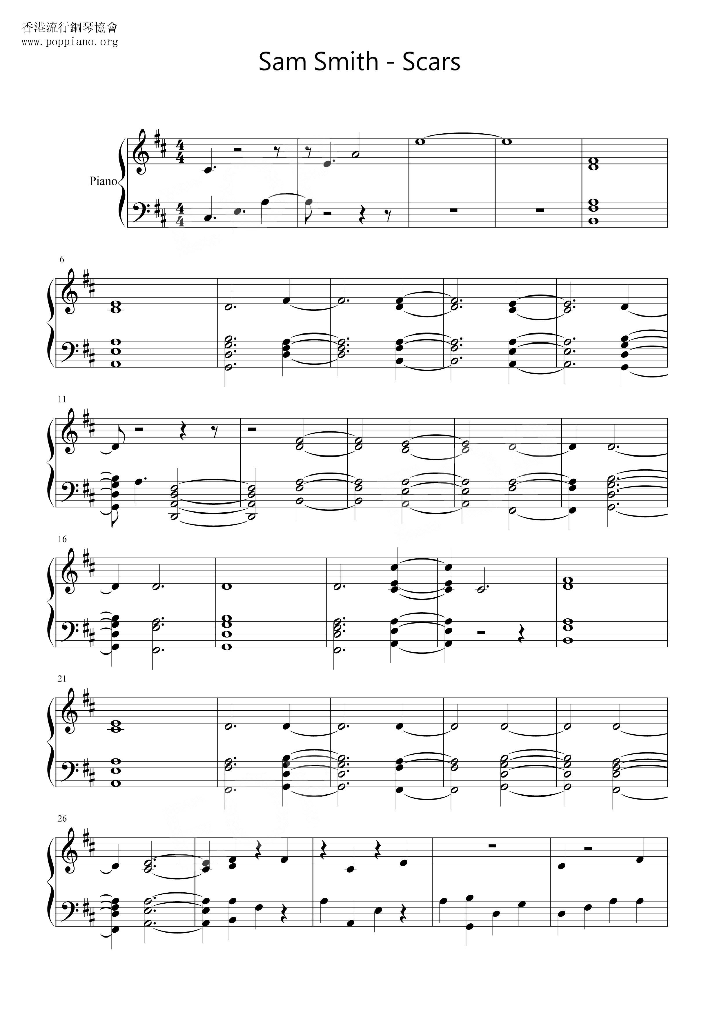 Sam Smith-Scars Sheet Music pdf, - Free Score Download ★