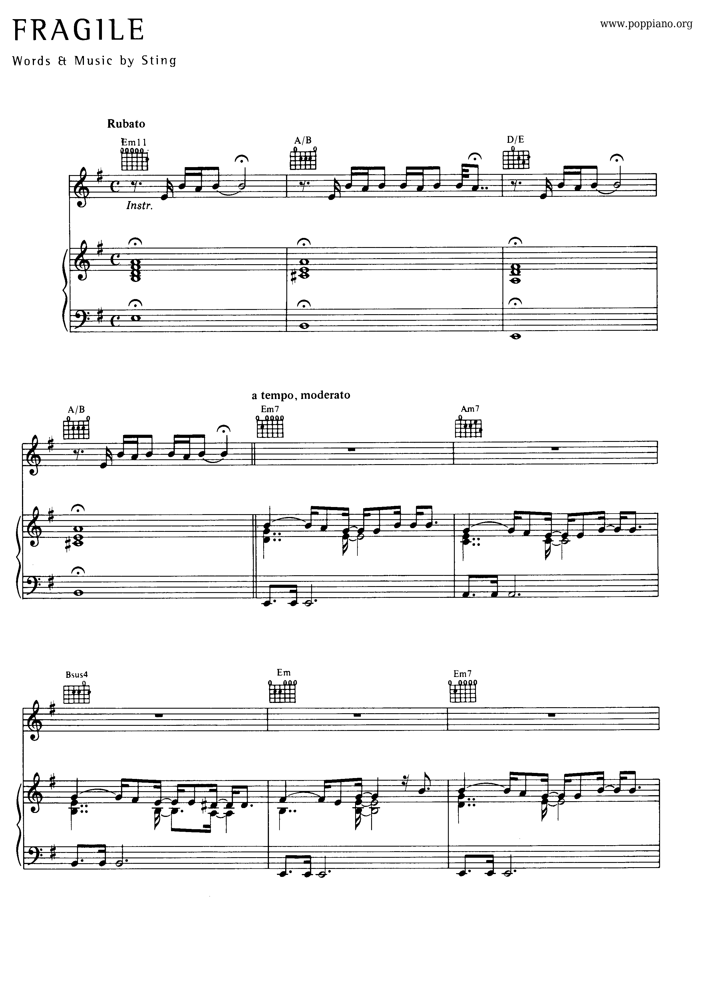 Sting-Fragile Sheet Music pdf, - Free Score Download ★