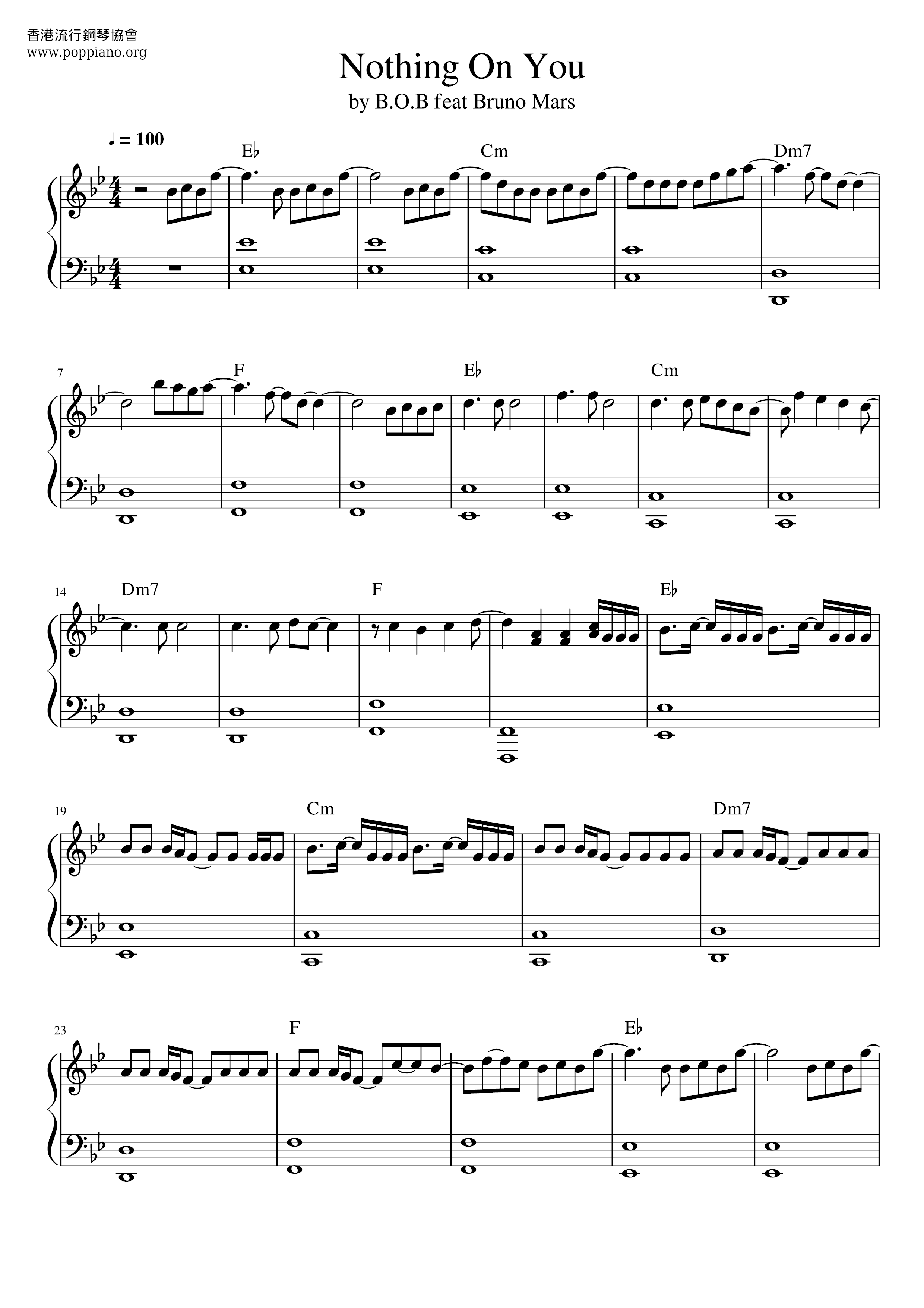 ★B.o.B, Bruno Mars - Nothing On You ピアノ譜pdf- 香港ポップピアノ協会 無料PDF楽譜ダウンロード ...