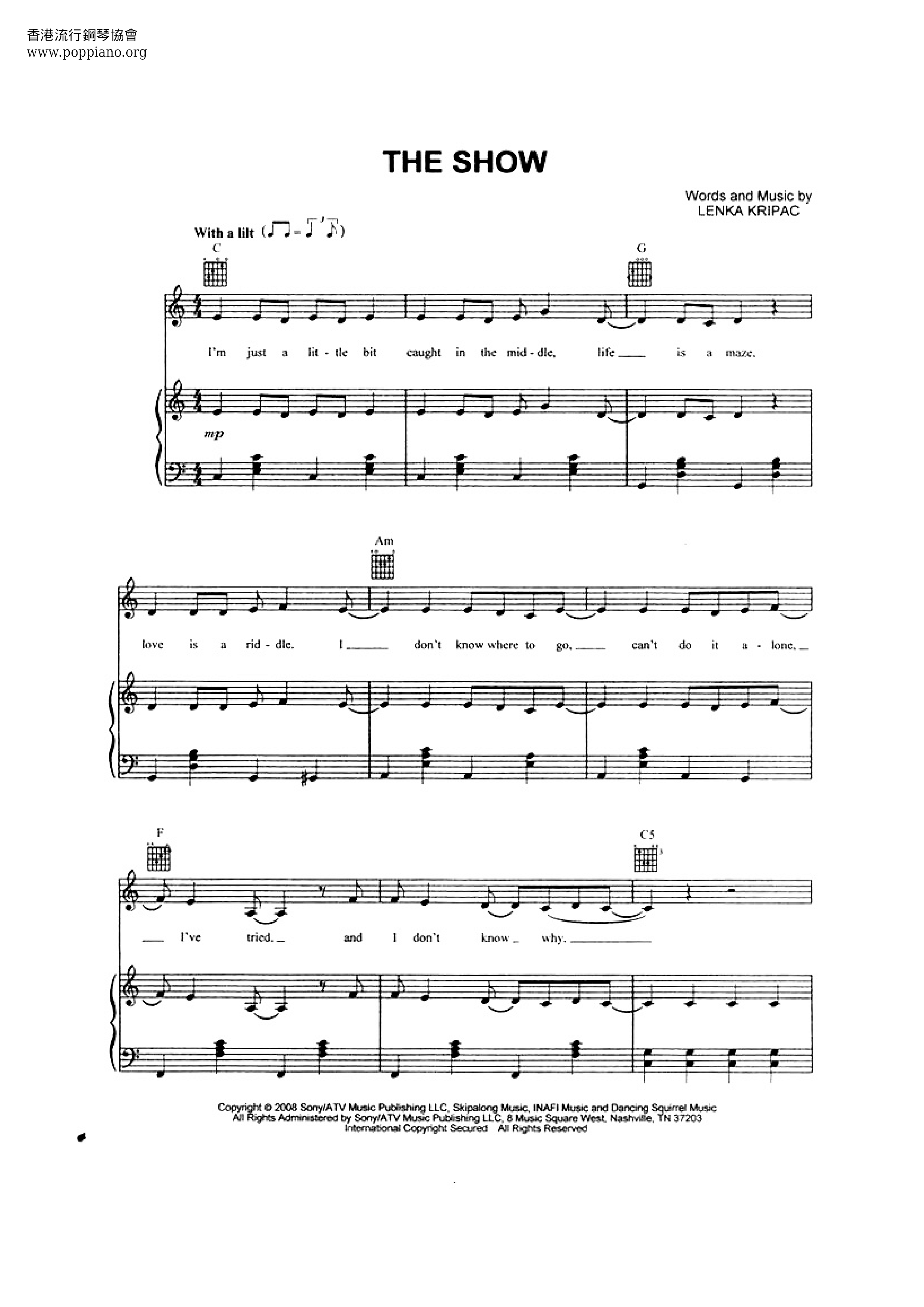 Lenka-The Show Sheet Music pdf, - Free Score Download ★