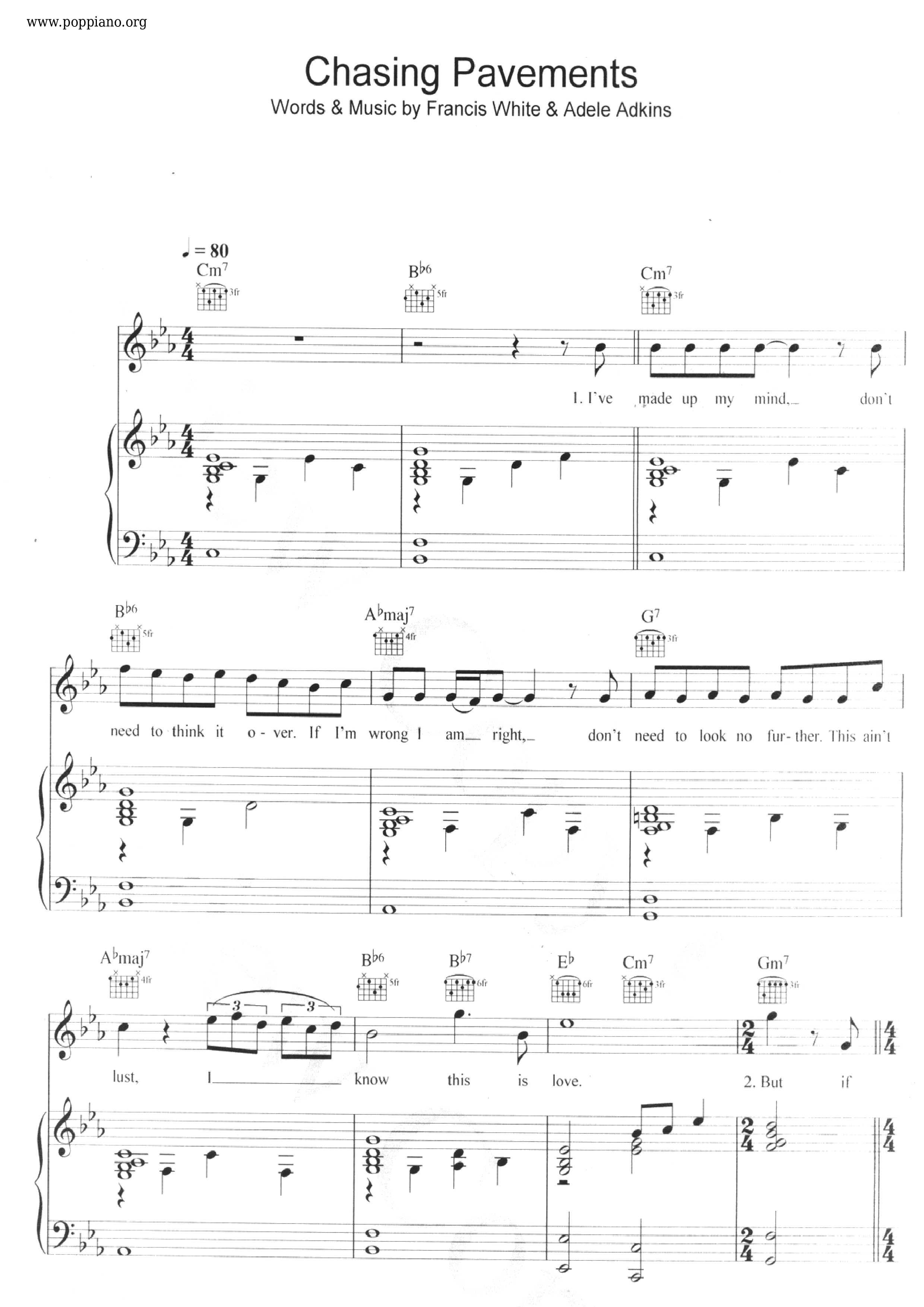 Adele-Chasing Pavements Sheet Music pdf, - Free Score Download ★