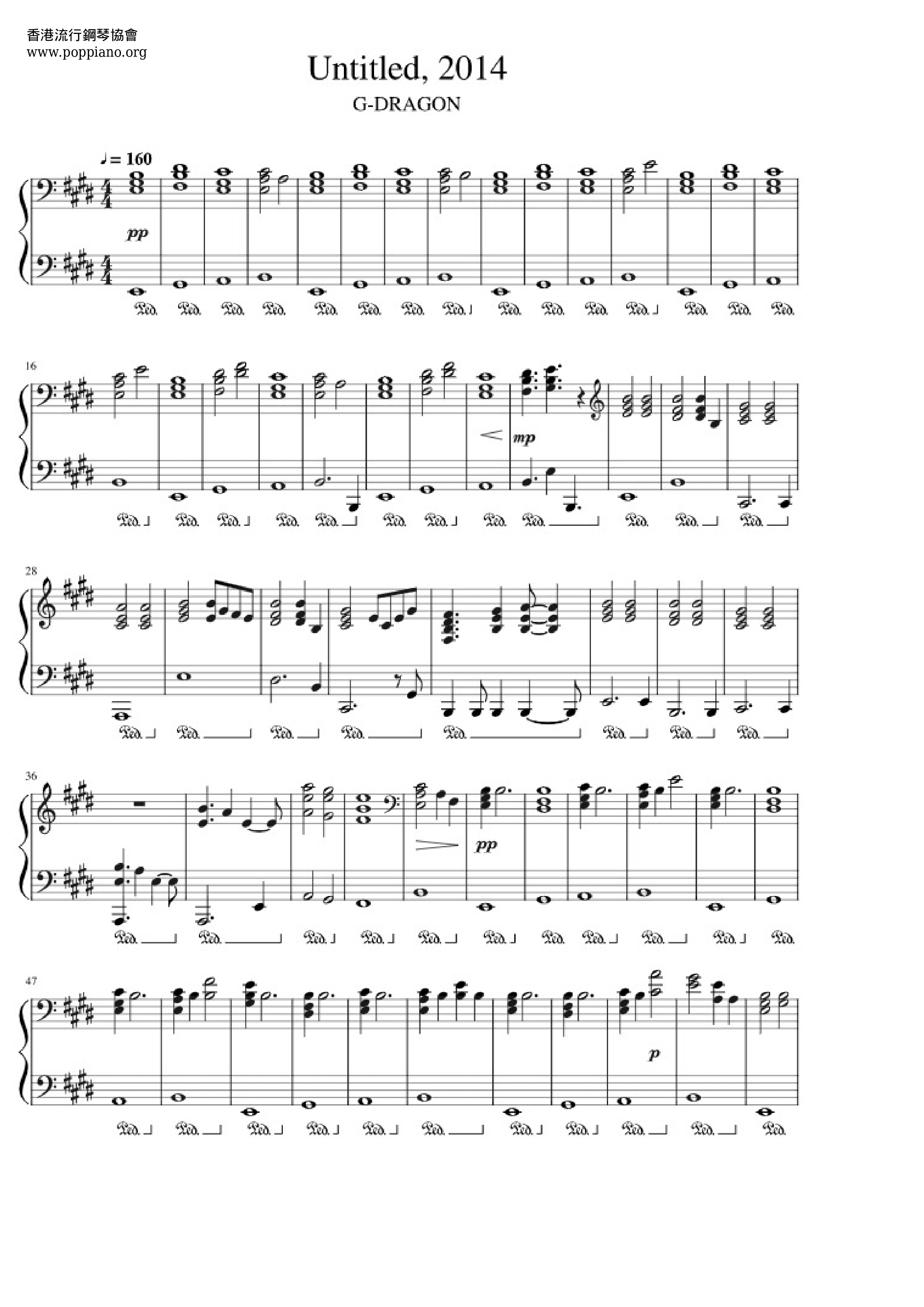 ★G-Dragon - Untitled ピアノ譜pdf 악보- 香港ポップピアノ協会 無料PDF楽譜ダウンロード gakufu