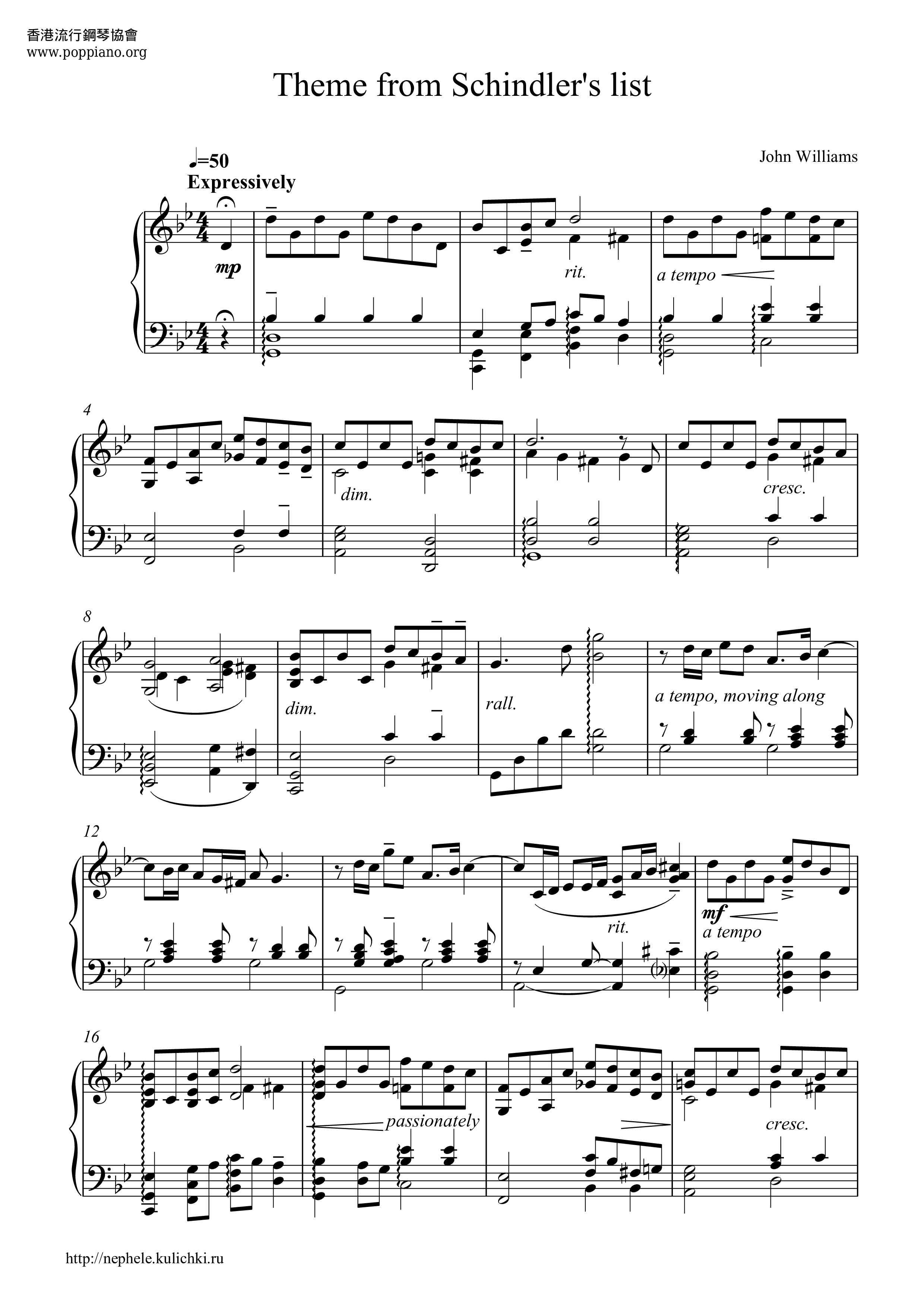 John Williams Theme From Schindlers List Sheet Music Pdf 辛德勒的名單 楽譜