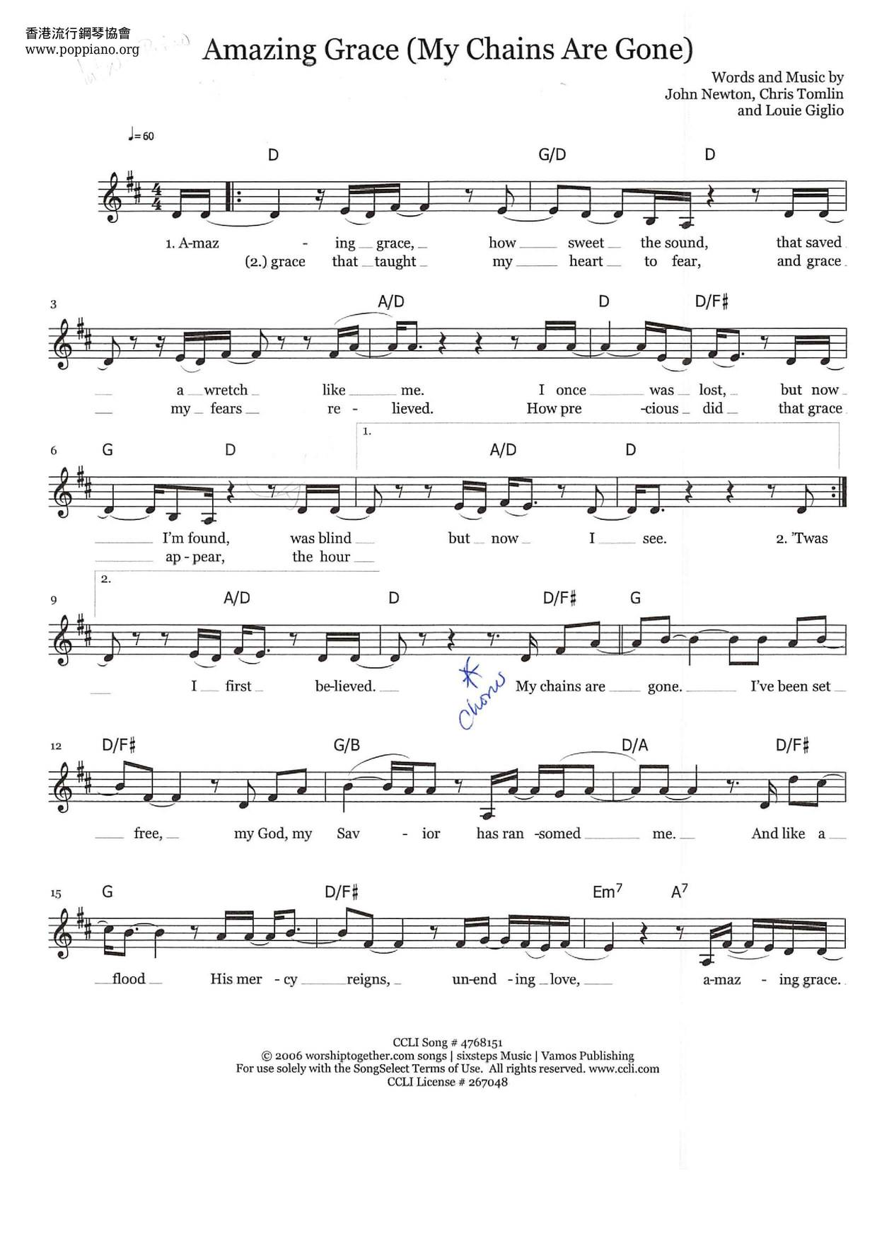 Hymn-Amazing Grace Sheet Music pdf, -アメイジンググレイス 楽譜 - Free Score Download ★