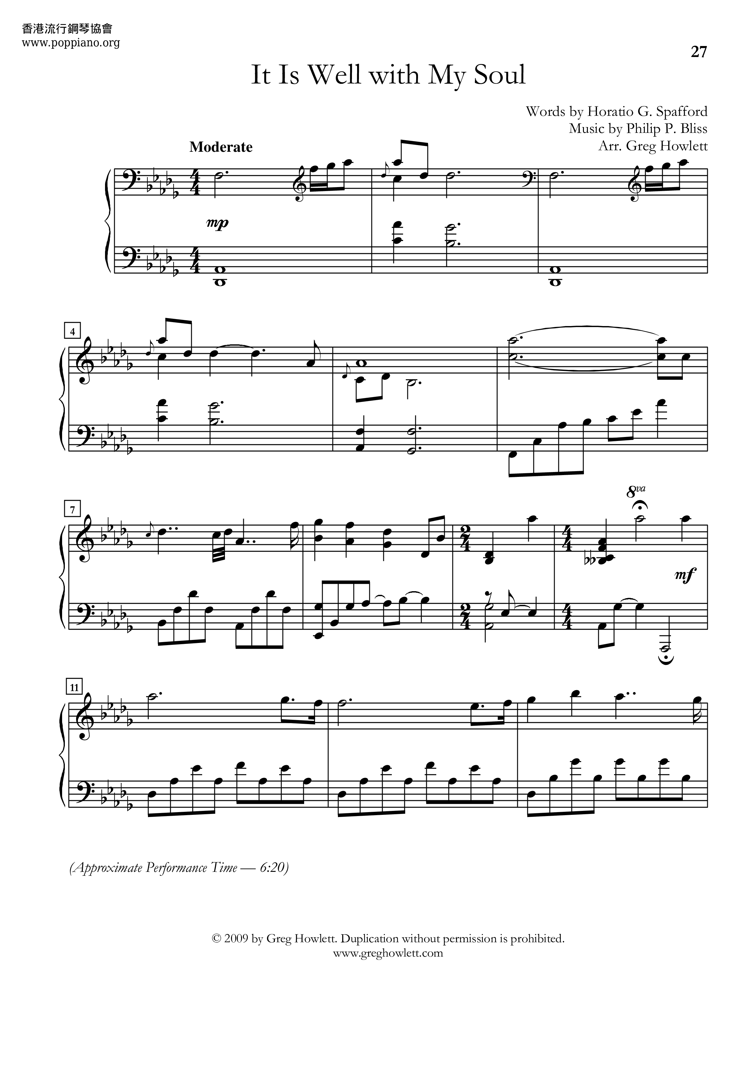 Hymn-It's Well With My Soul Sheet Music pdf, - Free Score Download ★