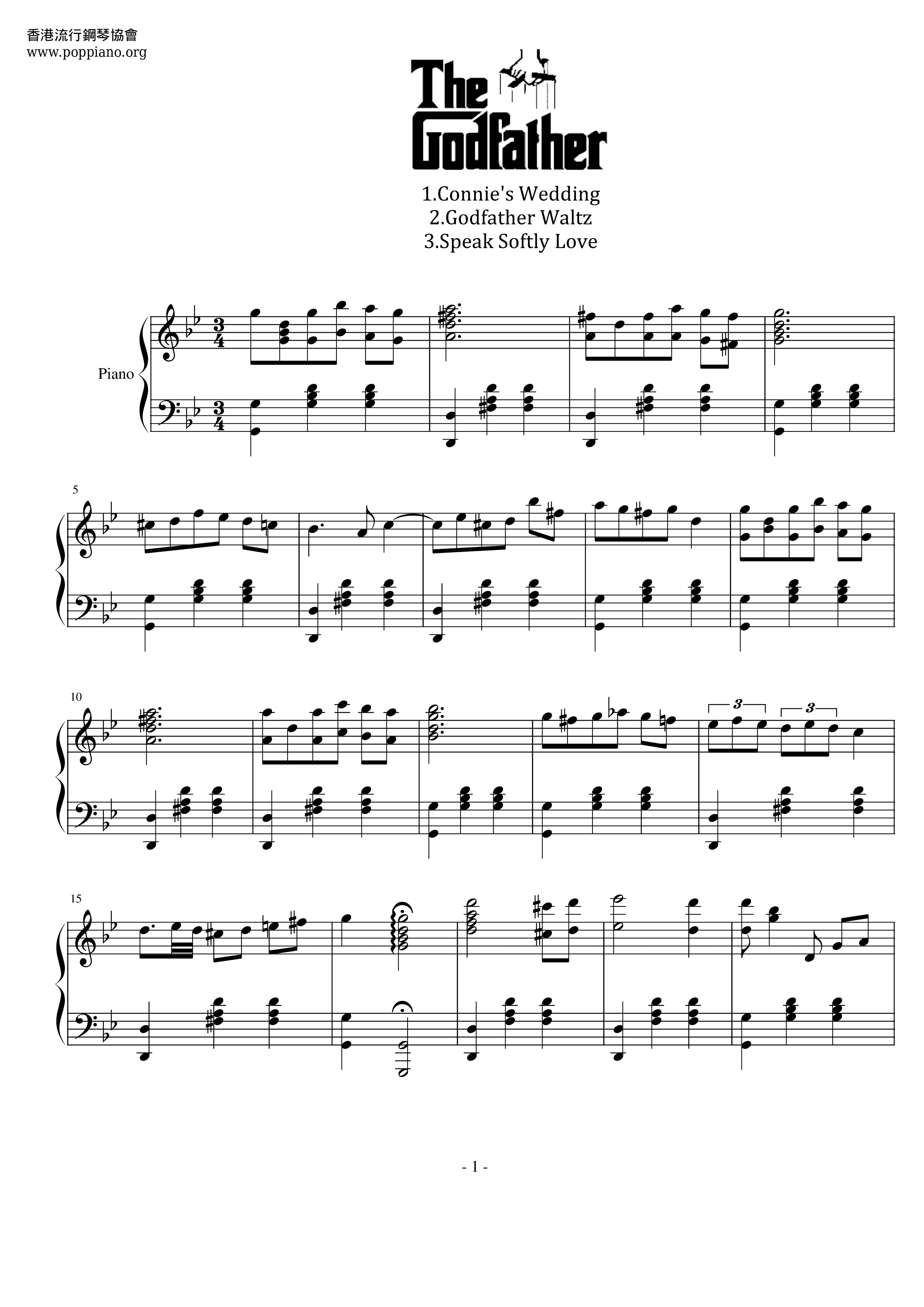 The Godfather-The Godfather Medley 琴谱/五线谱pdf-香港流行钢琴协会琴谱下载 ★