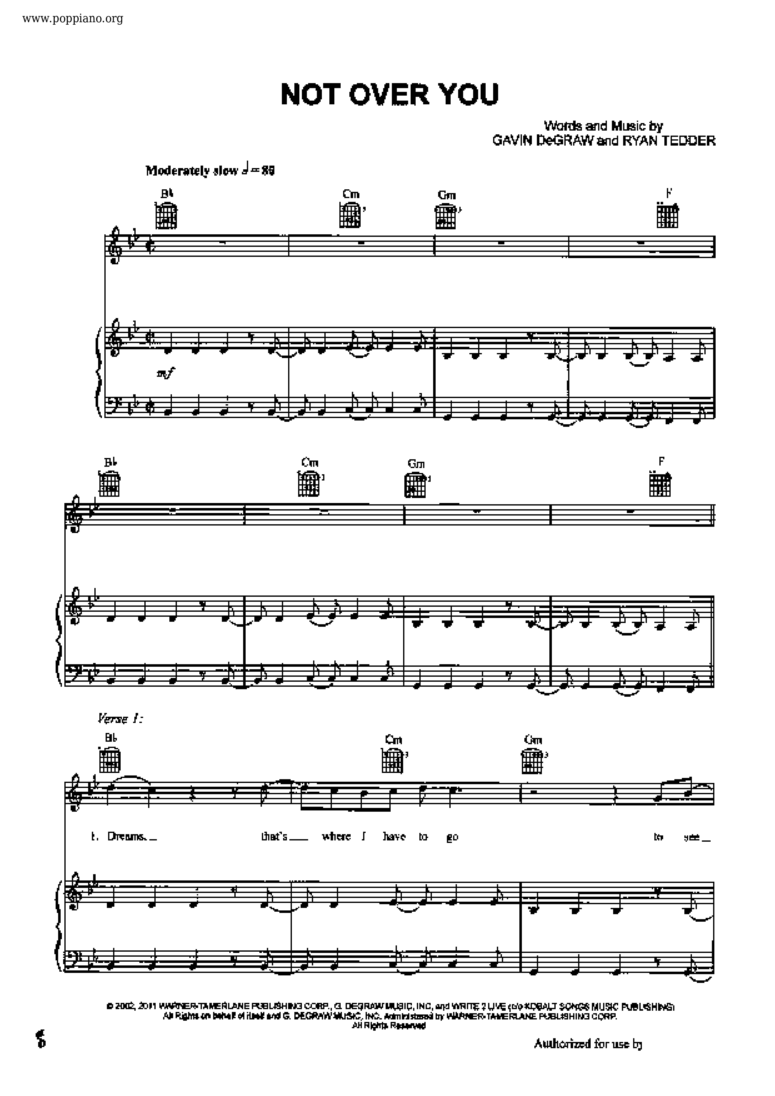 Gavin Degraw Not Over You Sheet Music Pdf Free Score Download ★