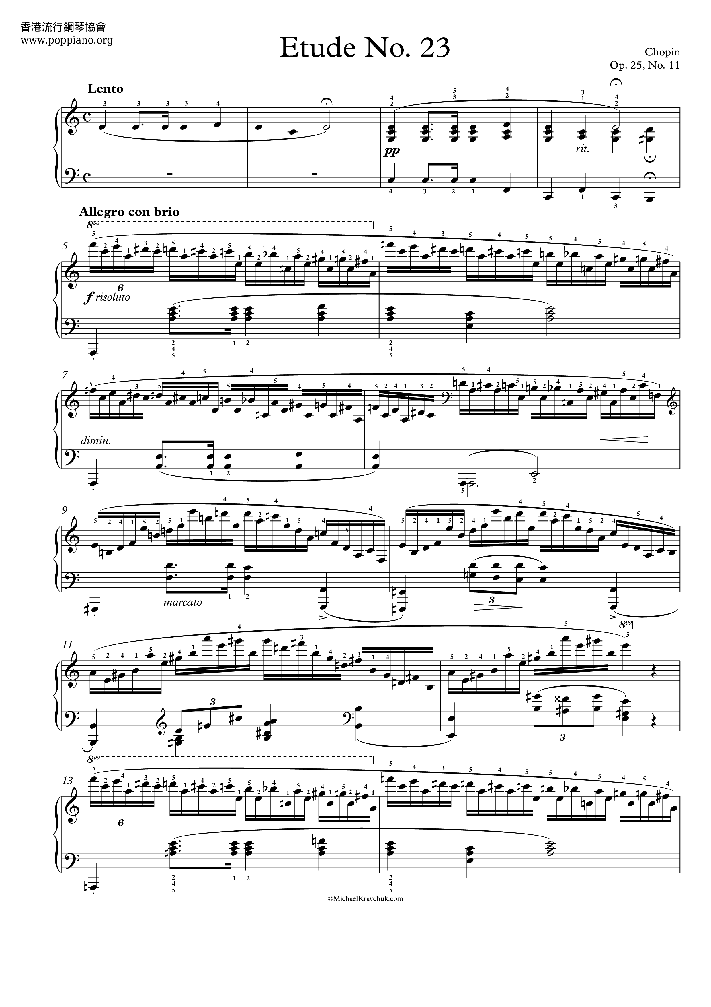 Frederic Chopin-Études, Op. 25: No. 11, Étude in A Minor "Winter Wind" 琴譜pdf-香港流行鋼琴協會琴譜下載 ★