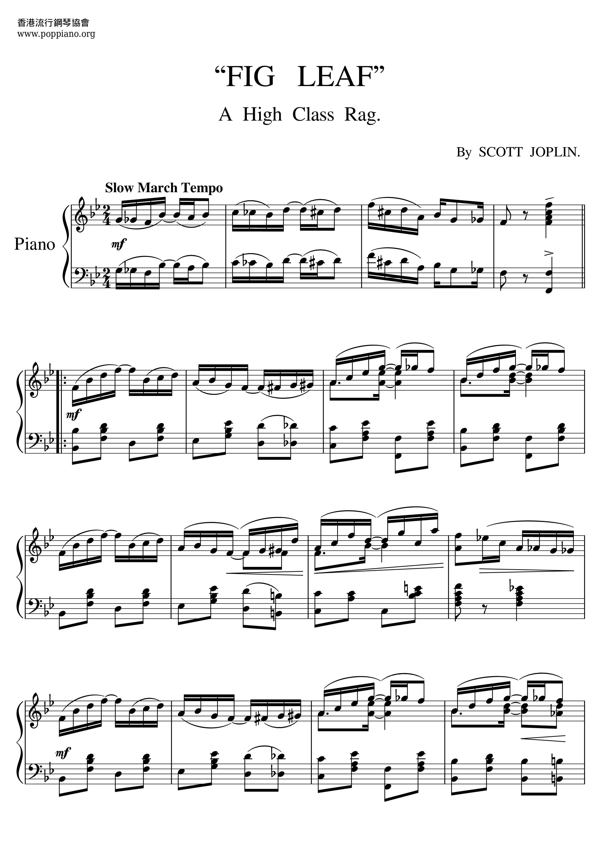 Scott Joplin-Fig Leaf Rag 琴譜pdf-香港流行鋼琴協會琴譜下載 ★