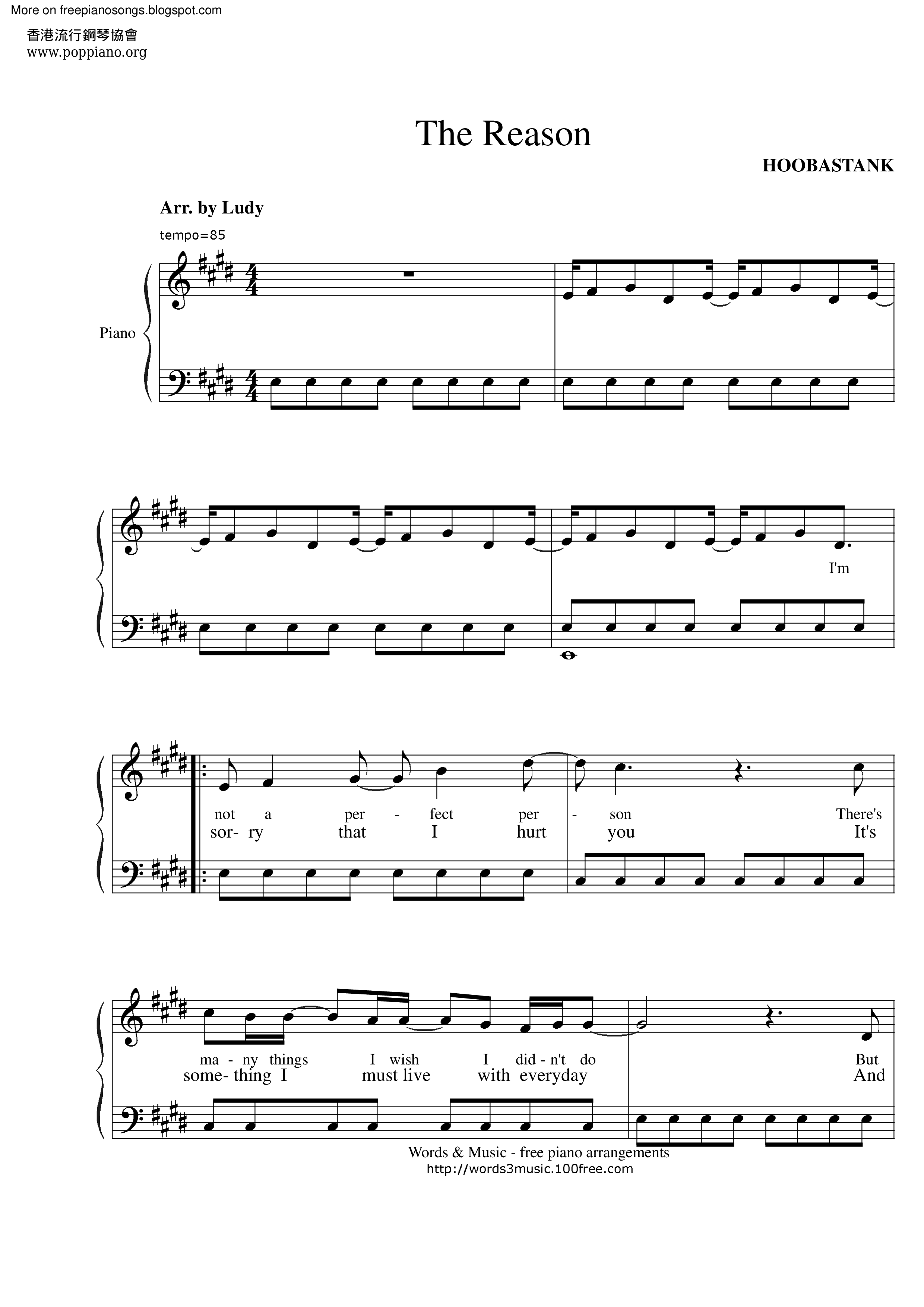 The Reason- PDF琴譜免費下載 | 香港流行鋼琴協會 ★