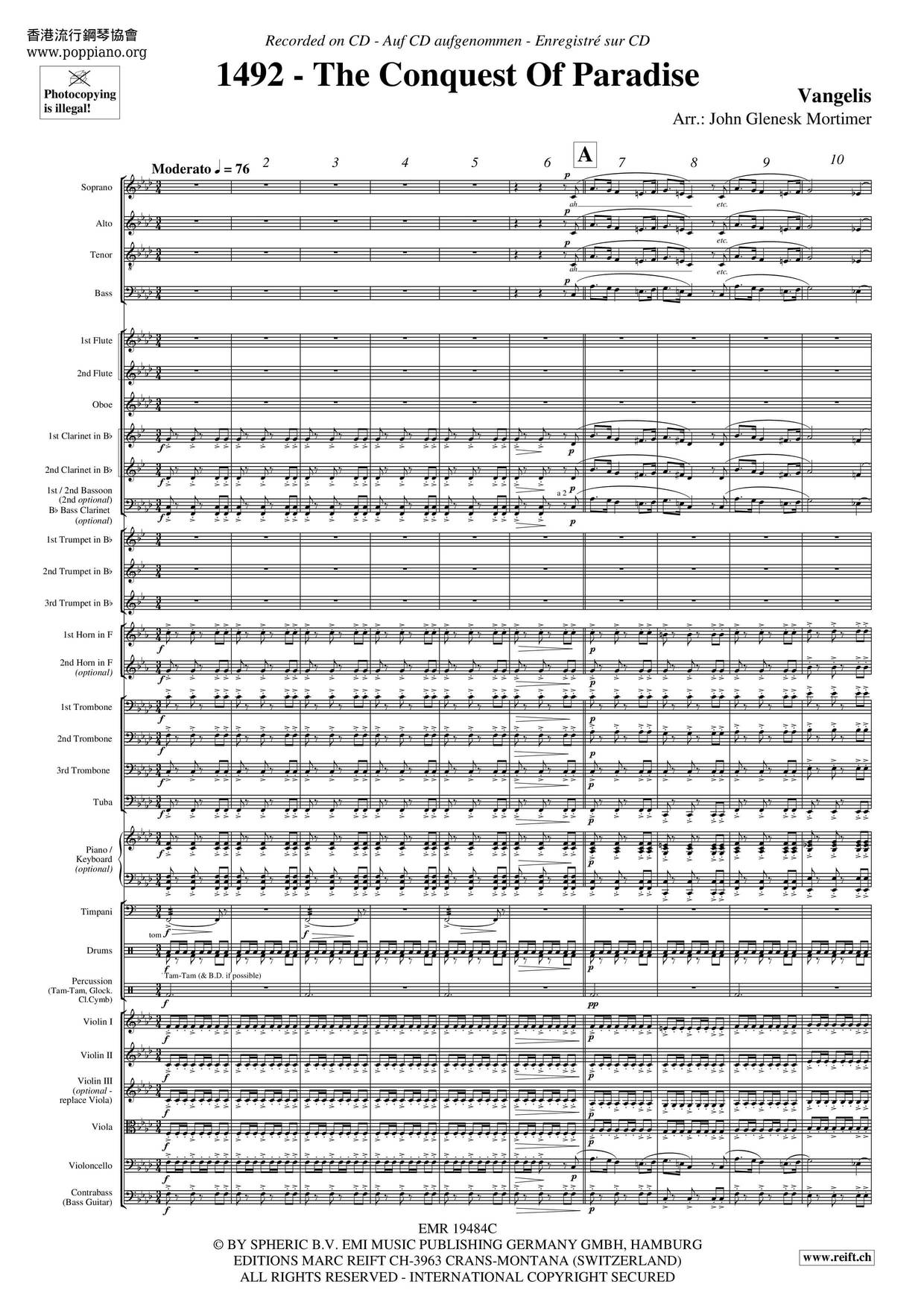 Conquest Of Paradise- PDF琴譜免費下載 | 香港流行鋼琴協會 ★