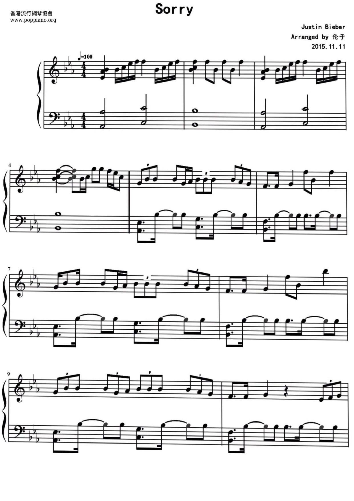 Sorry - Sheet Music / Piano Score Free PDF Download - HK Pop Piano ...
