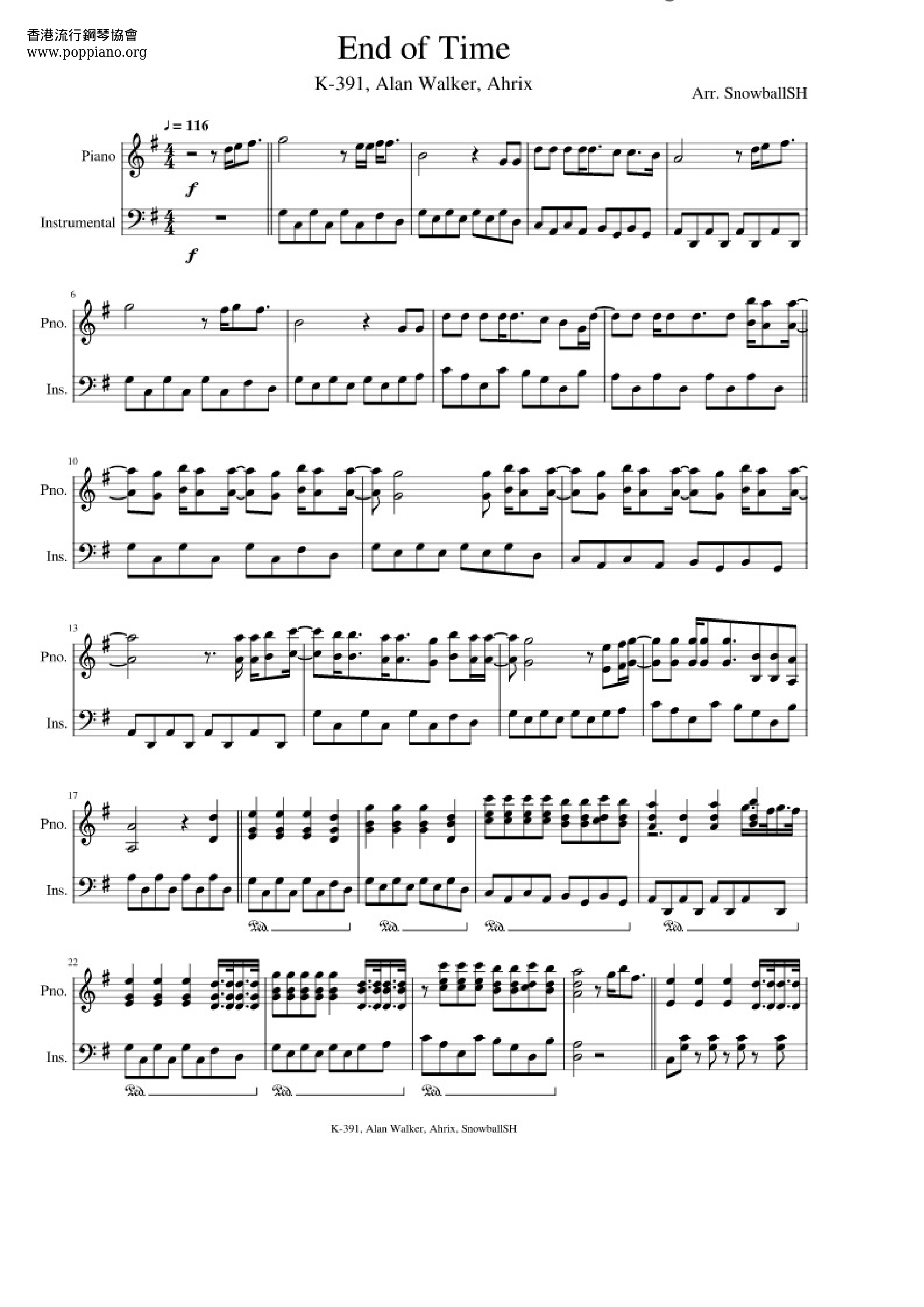 Alan Walker-End Of Time Sheet Music pdf, (アラン・ウォーカー) - Free Score Download ★