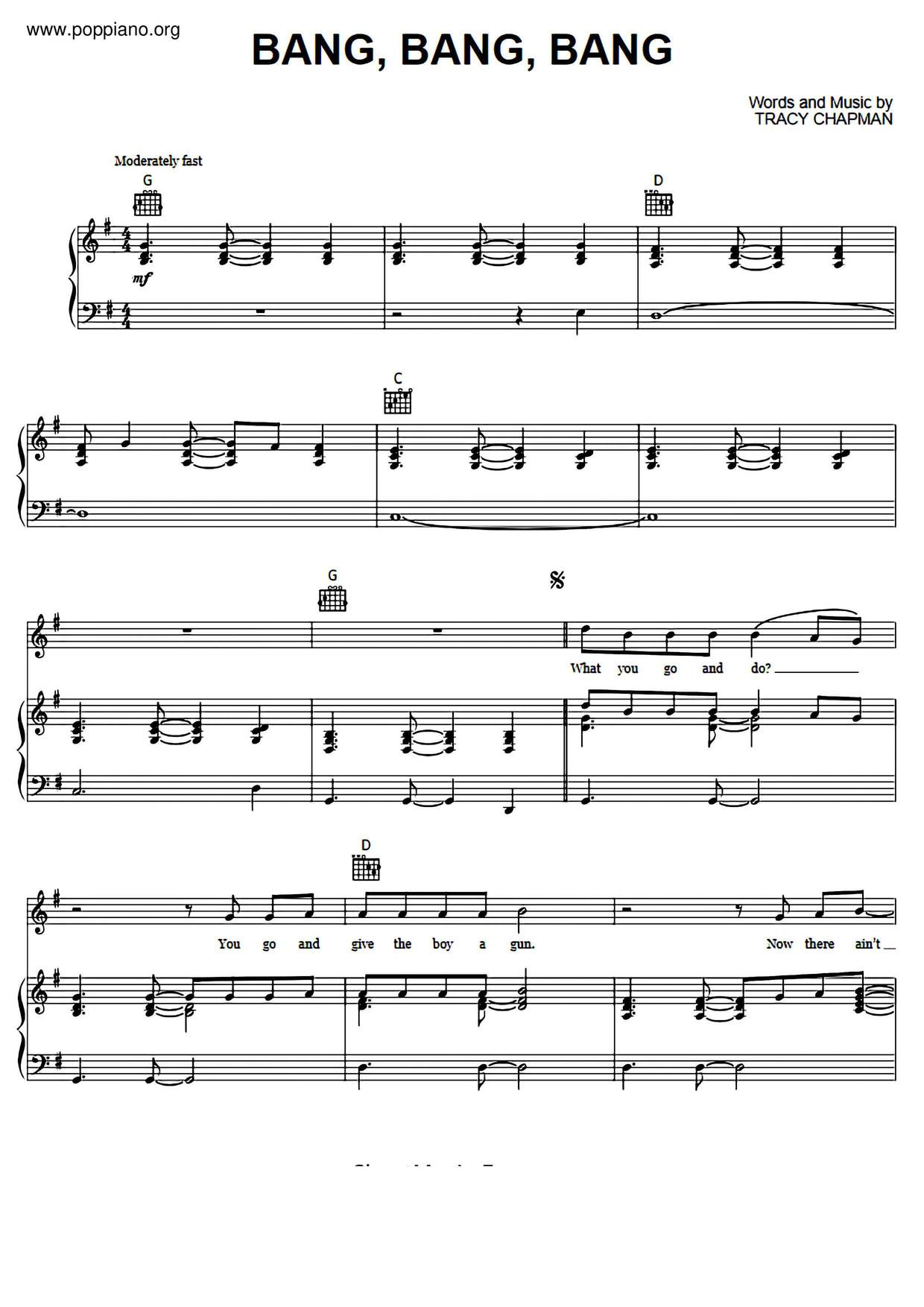 Tracy Chapman-Bang, Bang, Bang Sheet Music pdf, - Free Score Download ★