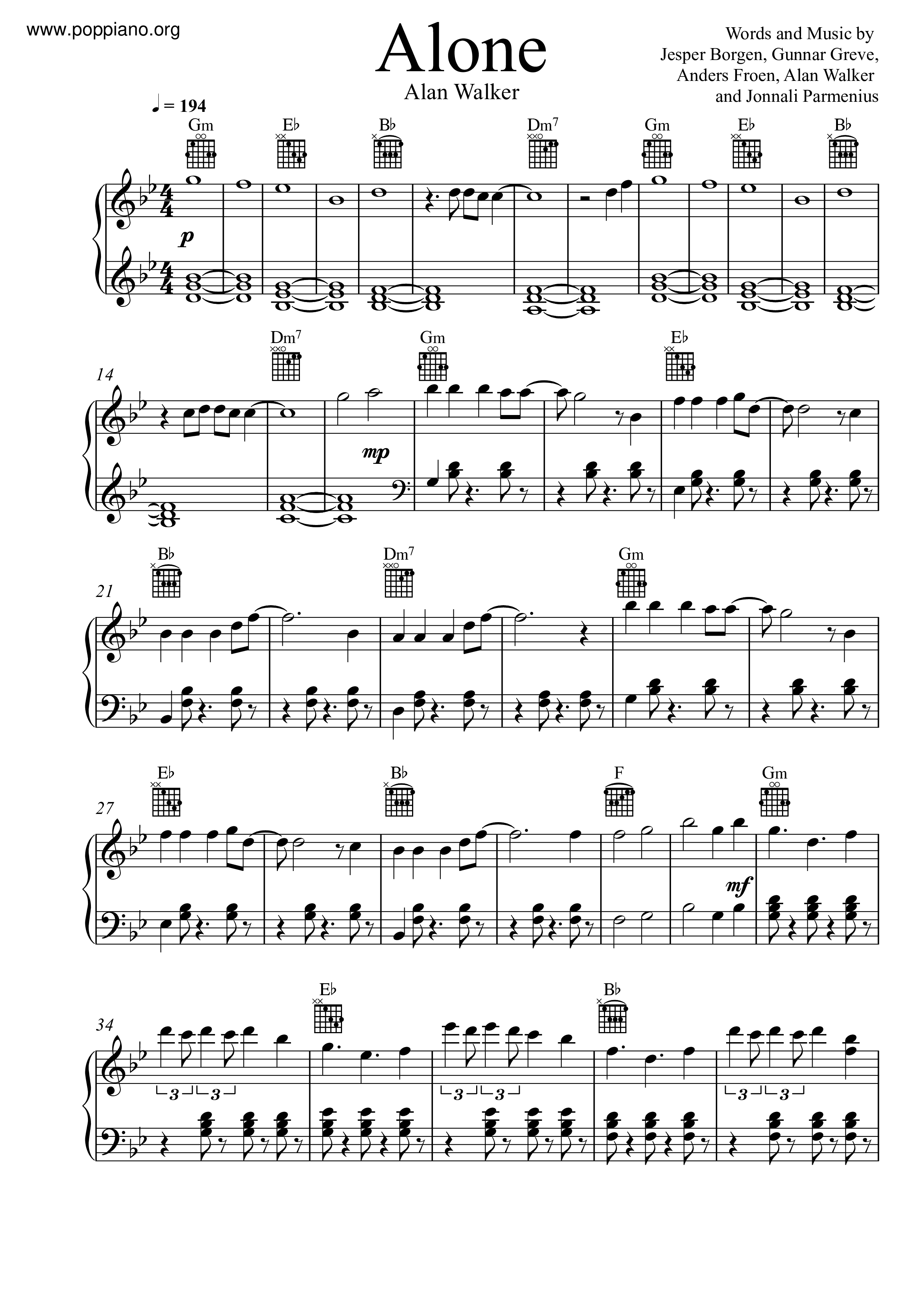 Alone | Sheet Music | Piano Score Free PDF Download | HK Pop Piano Academy