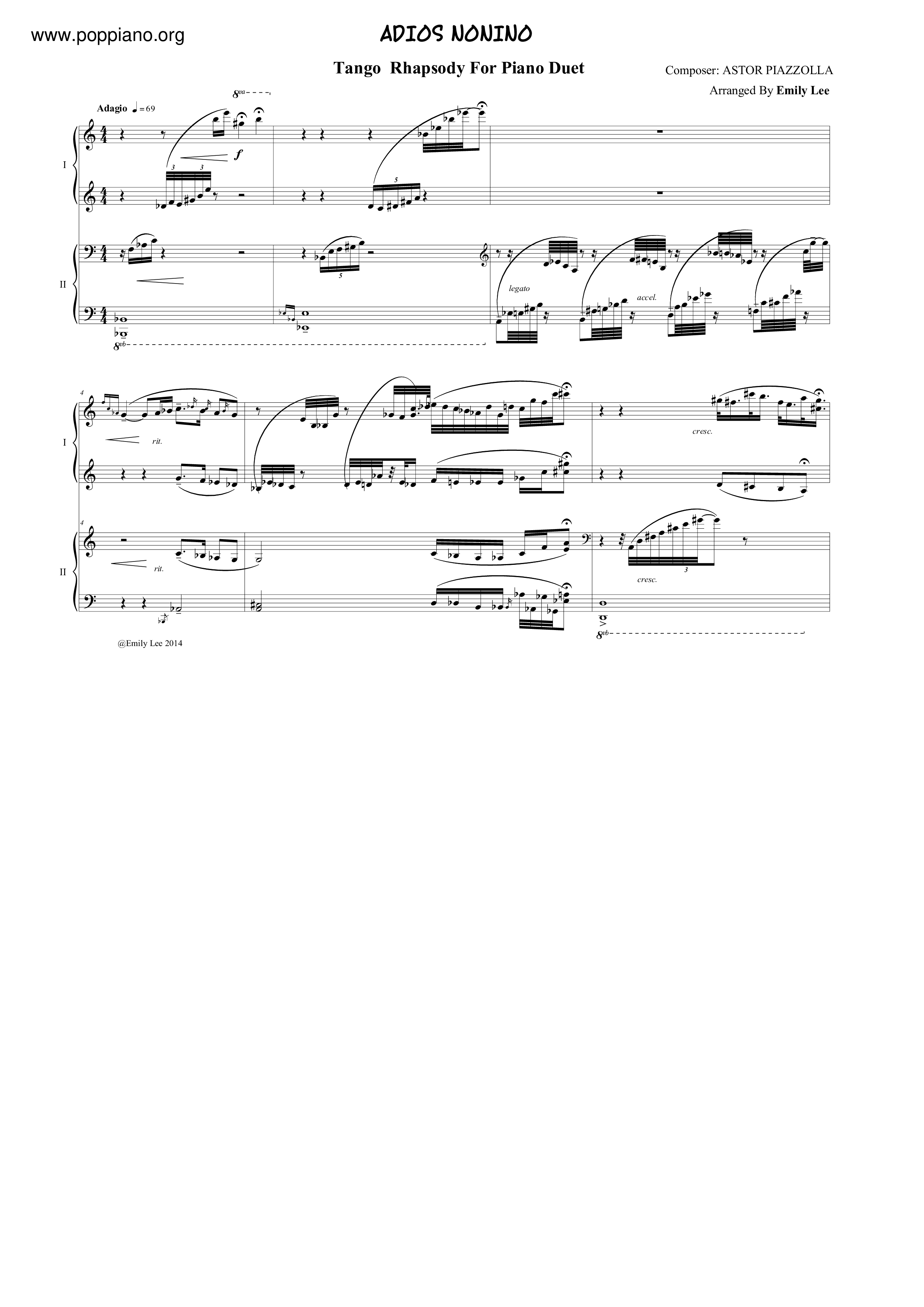 Astor Piazzolla-Adios Nonino Sheet Music pdf, - Free Score Download ★