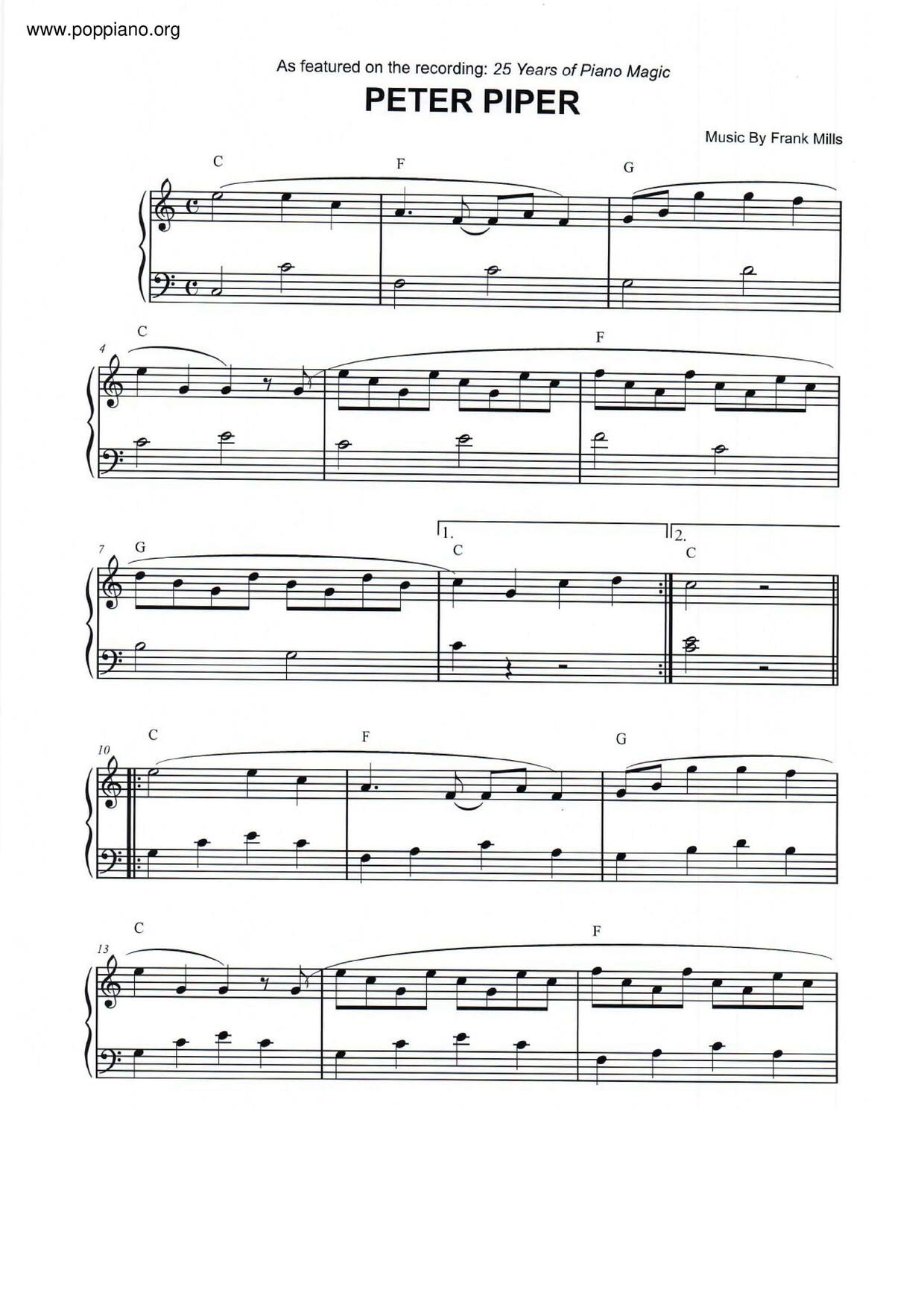 Frank Mills-Peter Piper Sheet Music pdf, - Free Score Download ★