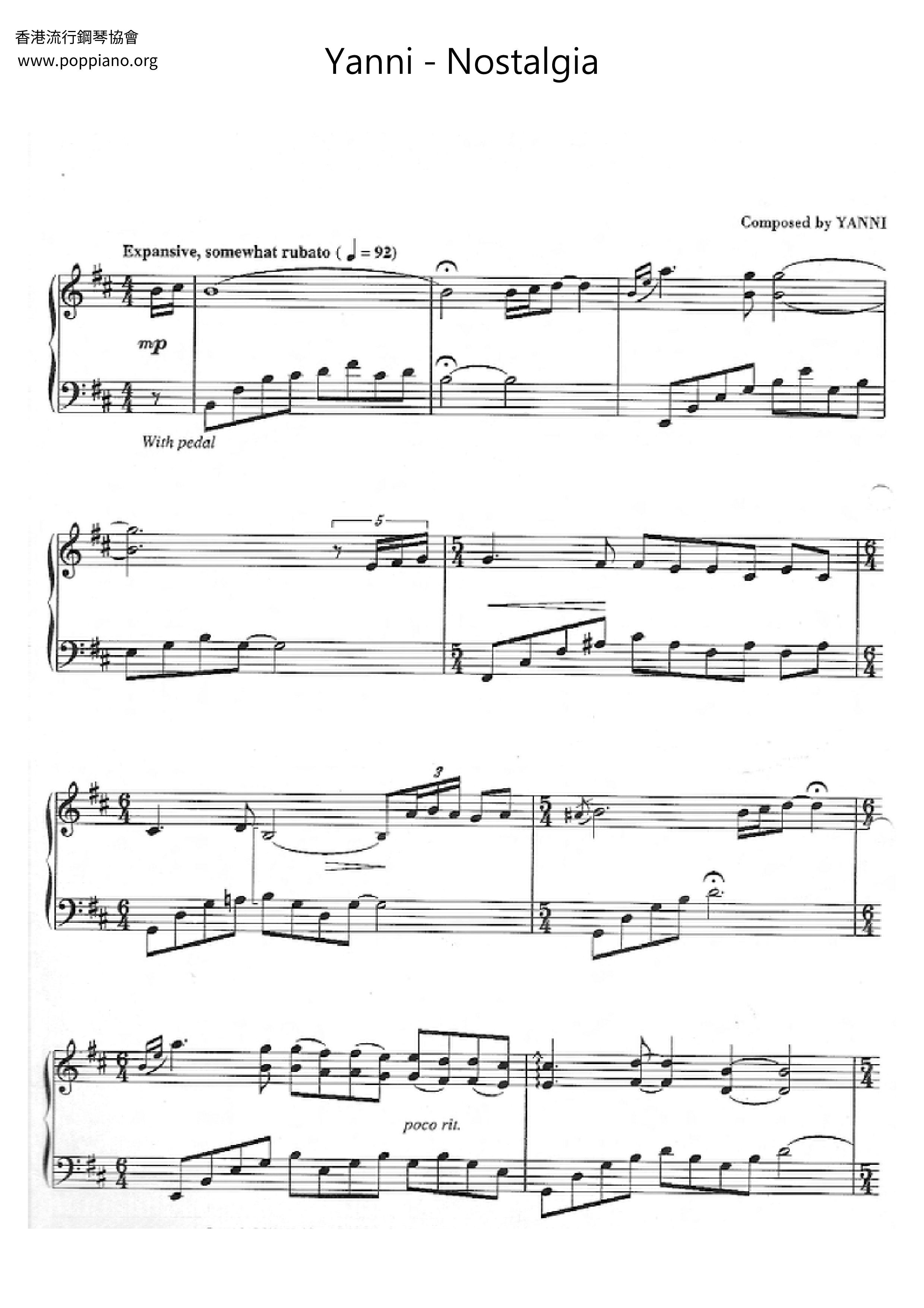 Yanni-Nostalgia Sheet Music pdf, - Free Score Download ★