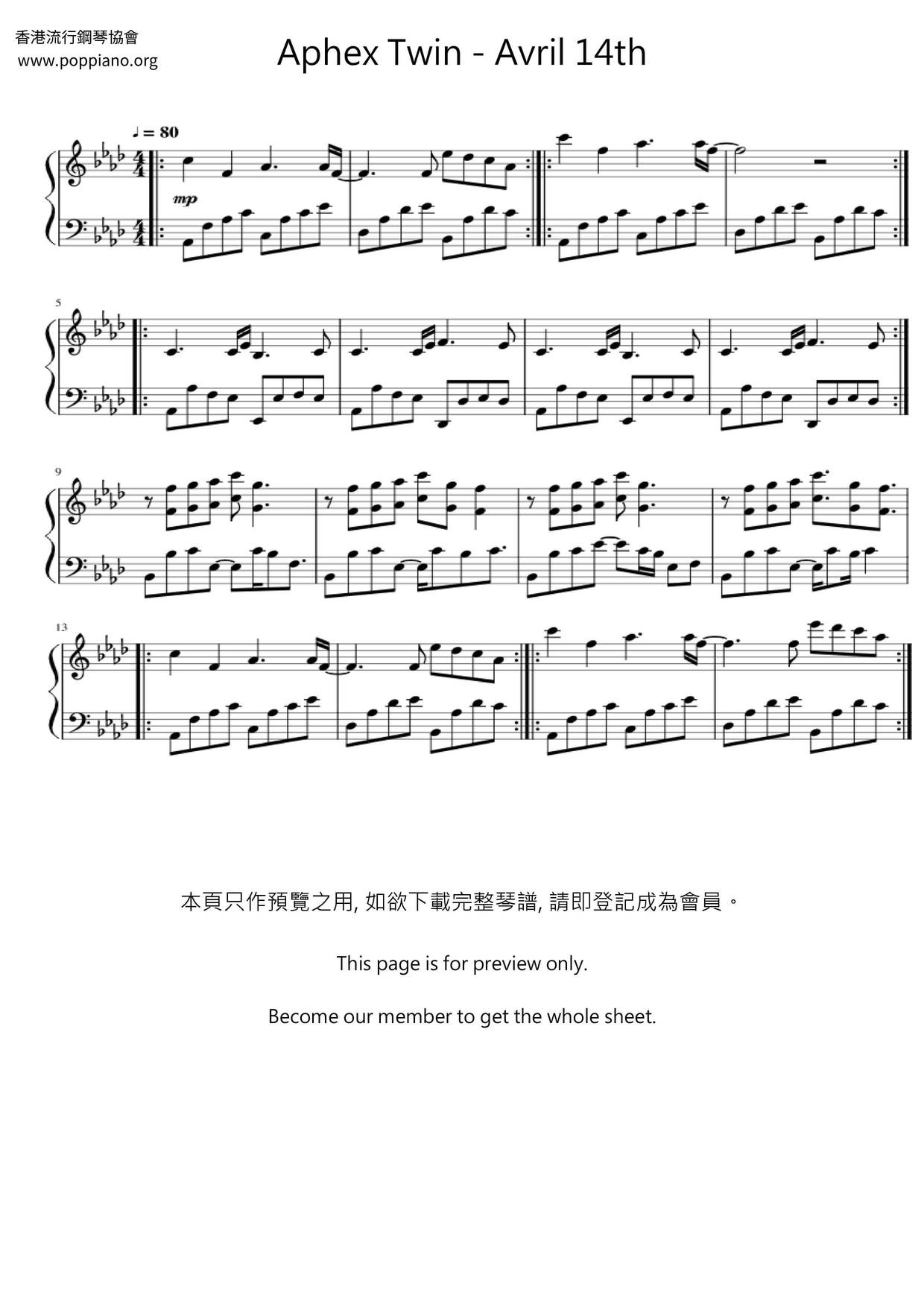 Aphex Twin-Avril 14th Sheet Music pdf, - Free Score Download ★