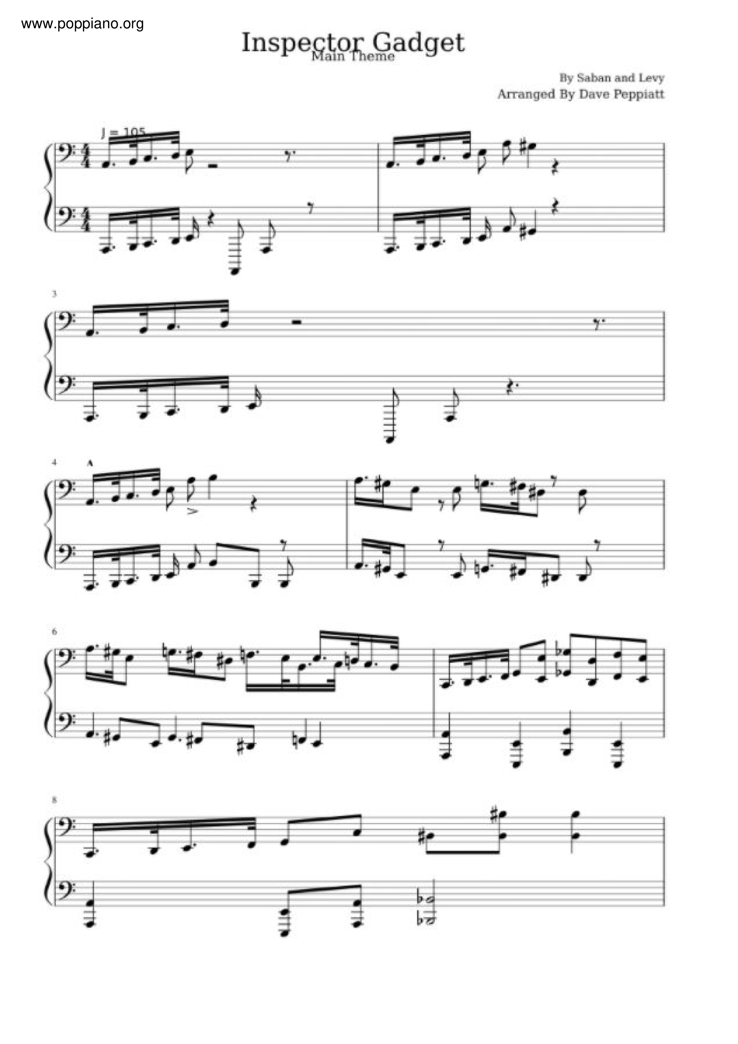 Inspector Gadget-Gadget Main Theme Sheet Music pdf, - Free Score Download ★