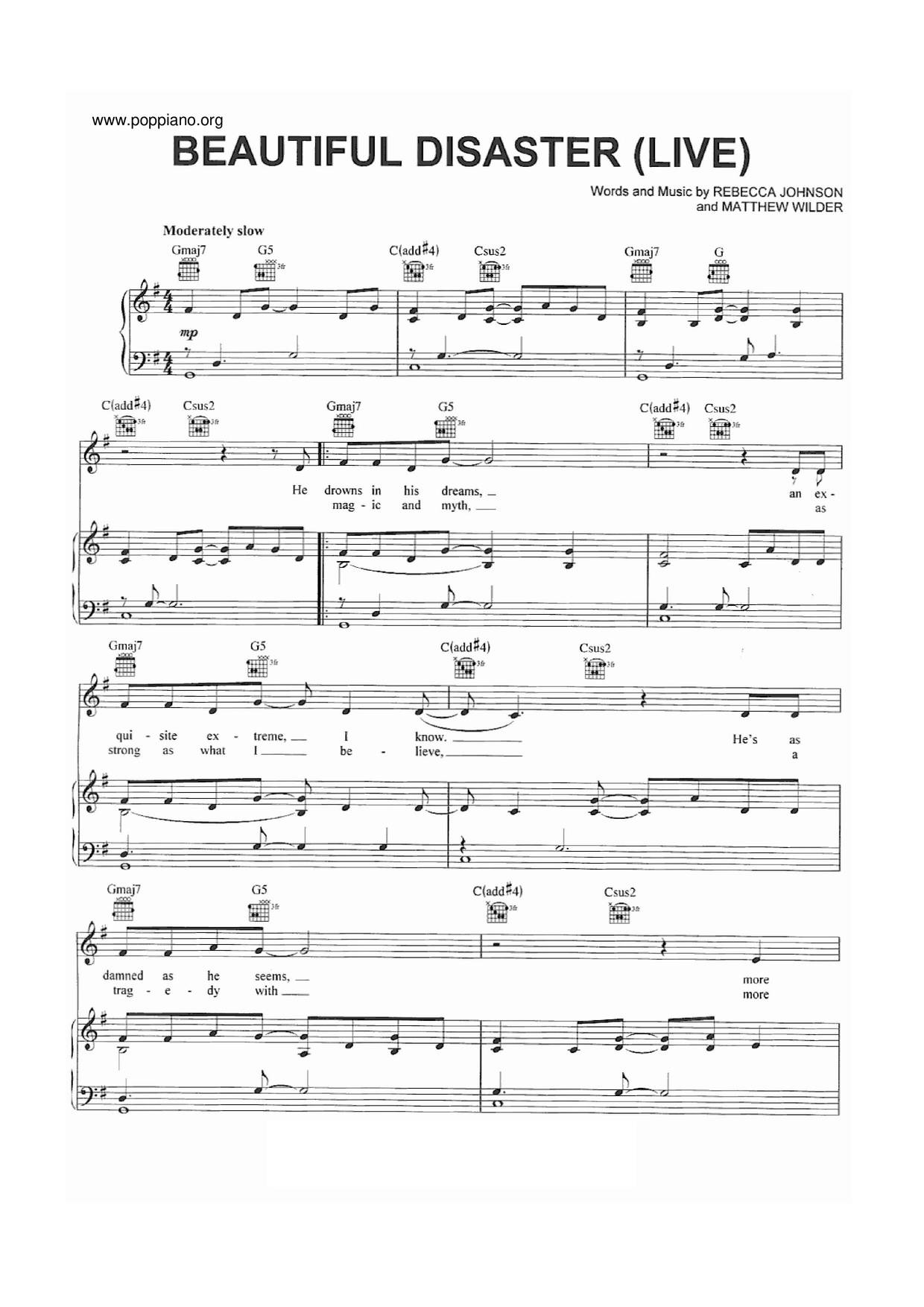 Kelly Clarkson-Beautiful Disaster 琴谱/五线谱pdf-香港流行钢琴协会琴谱下载 ★