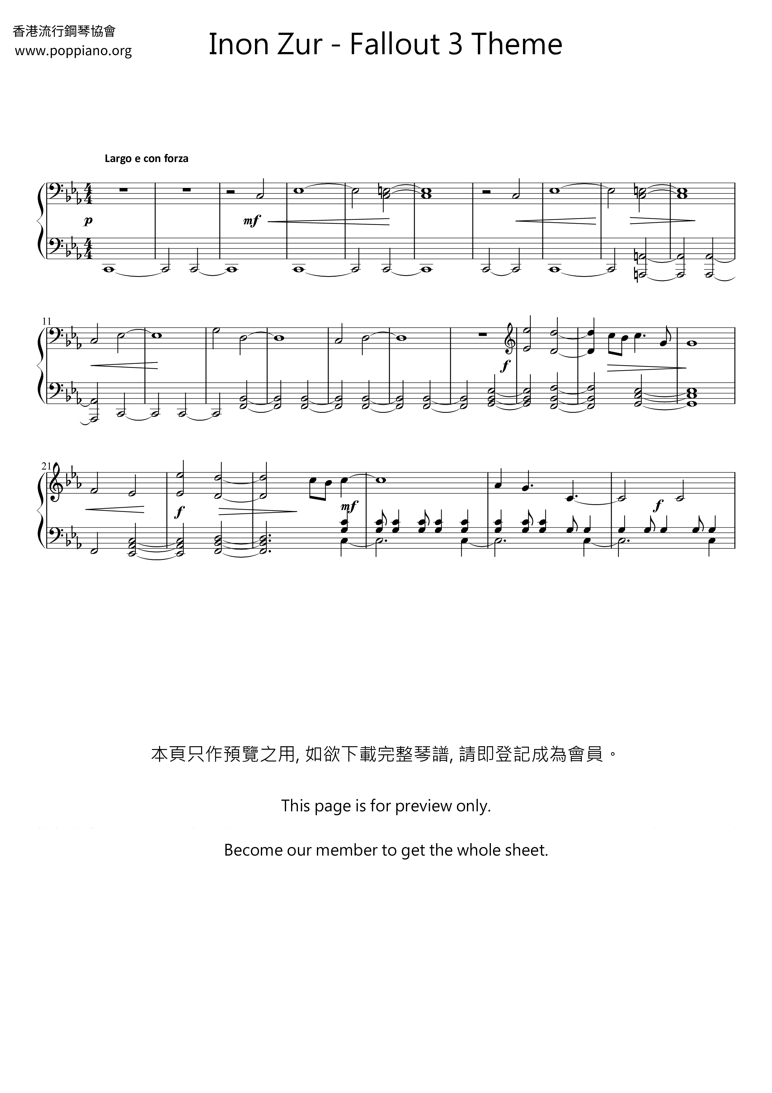 Inon Zur-Fallout 3 Theme Sheet Music pdf, - Free Score Download ★