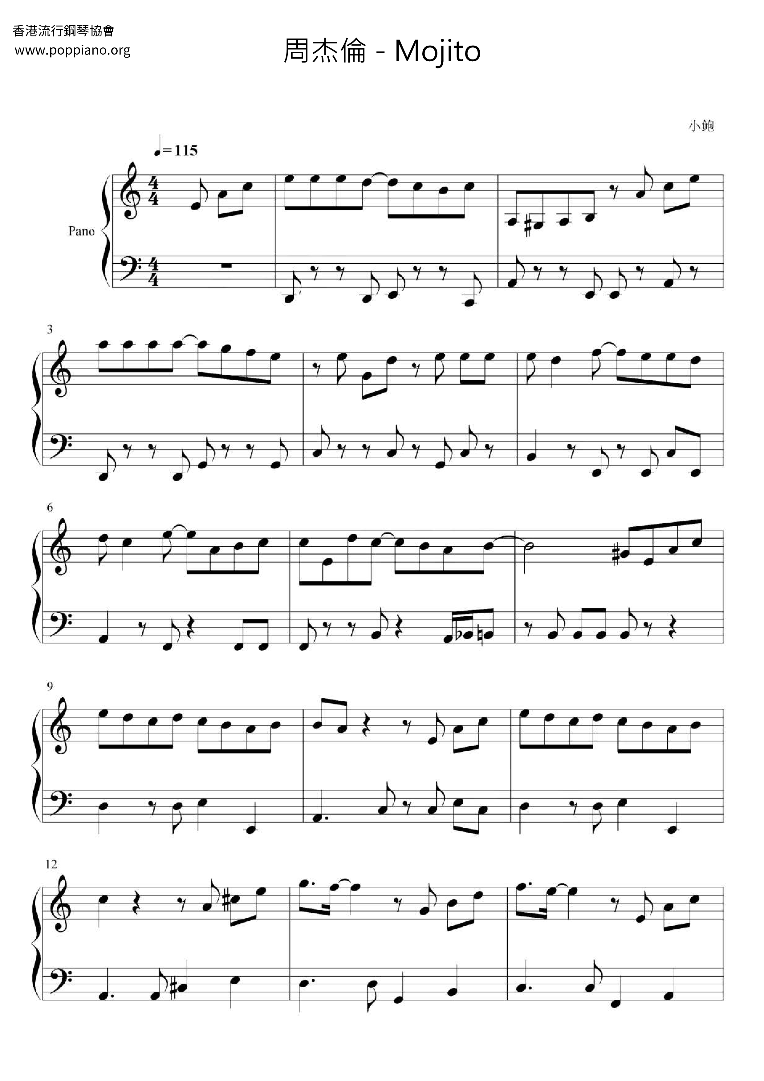Jay Chou-Mojito Sheet Music pdf, - Free Score Download ★