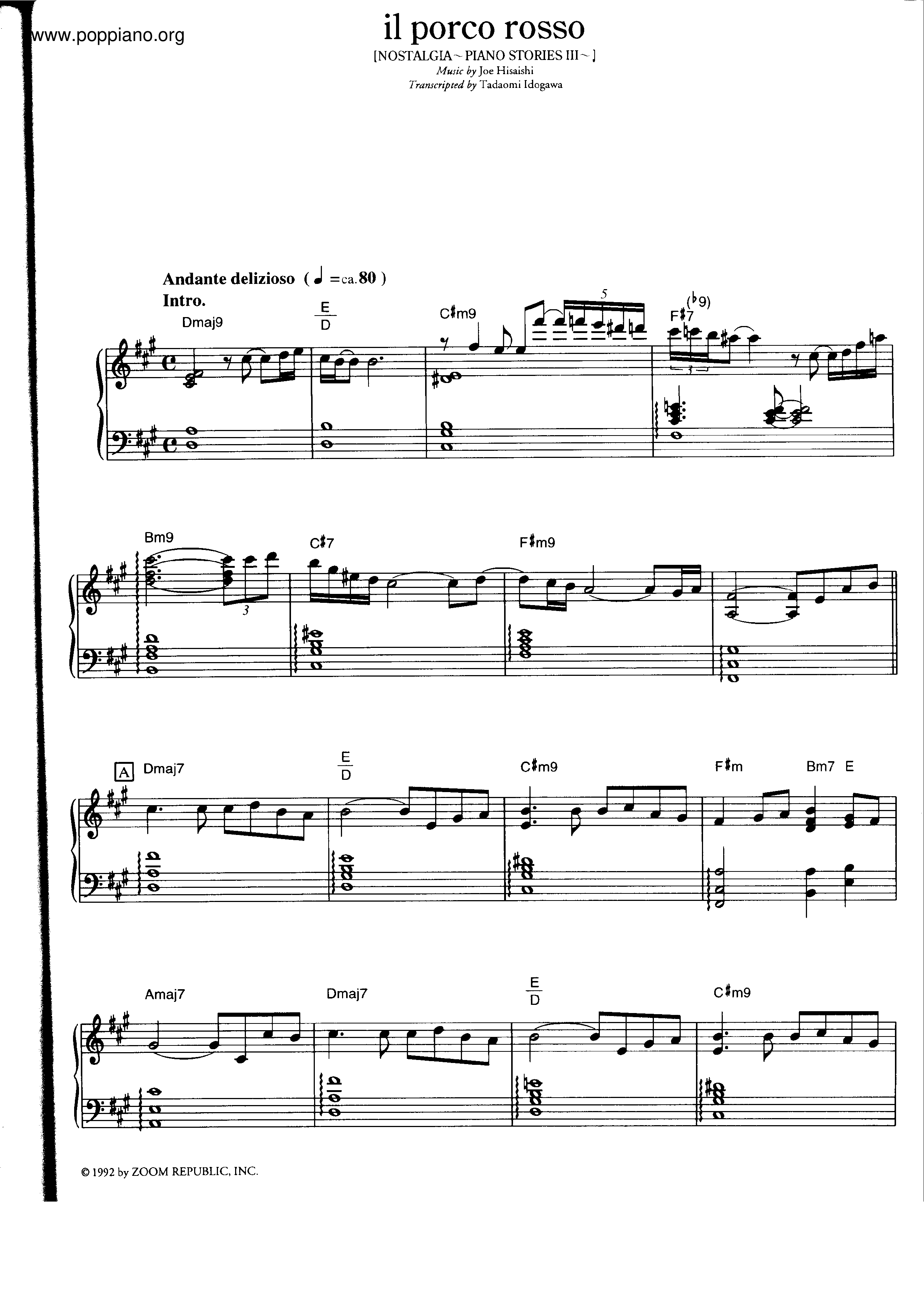 Joe Hisaishi-Il Porco Rosso Sheet Music pdf, (ひさいしじょう) - Free Score ...