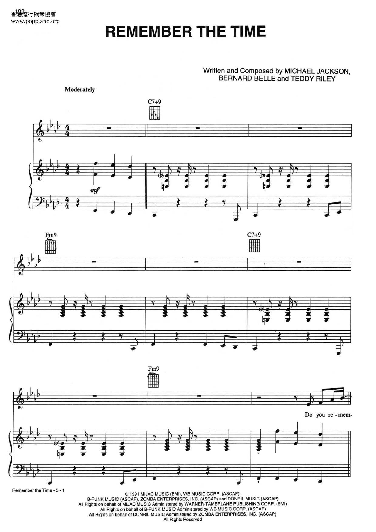Michael Jackson-Remember The Time Sheet Music pdf, - Free Score Download ★