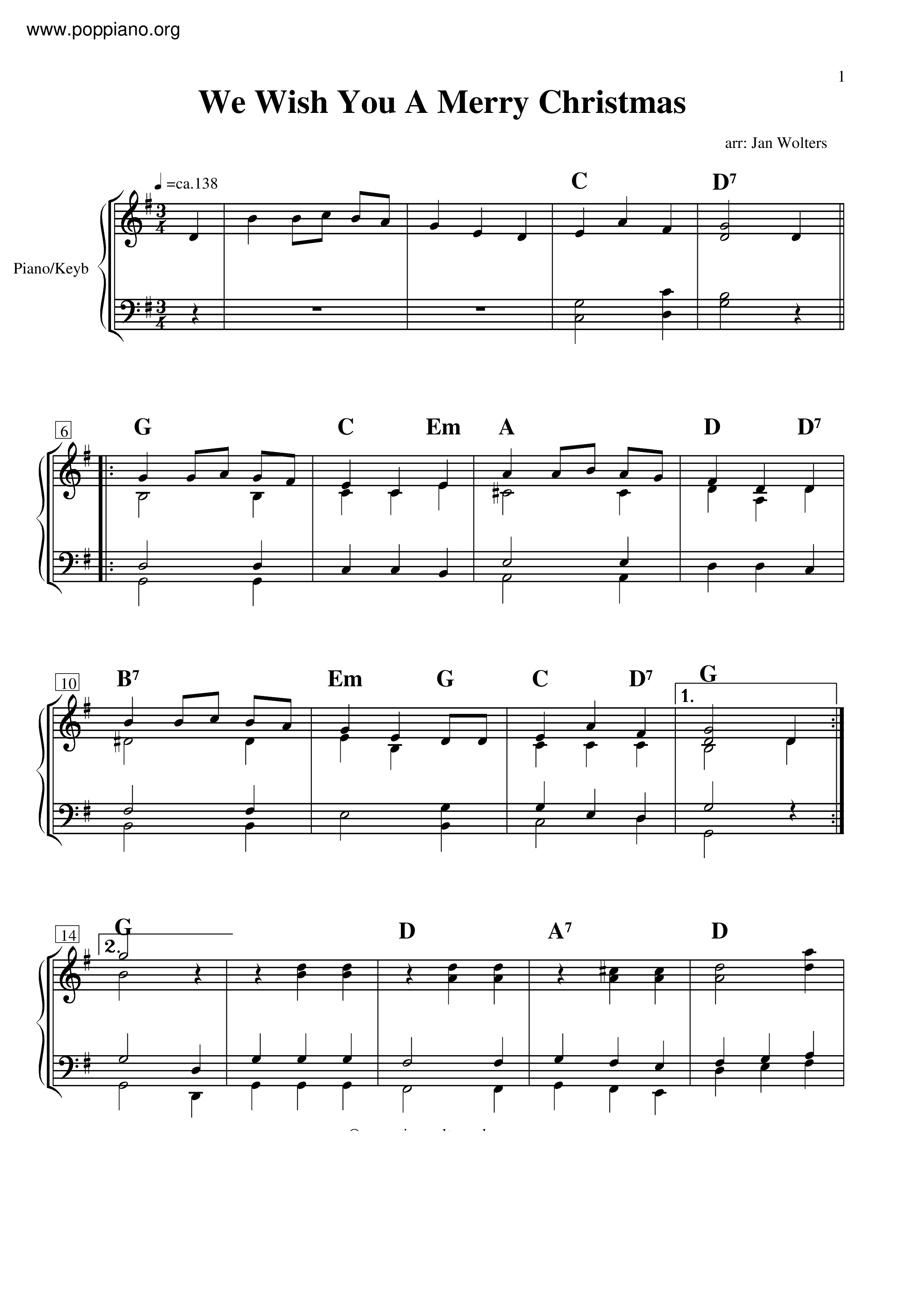 We Wish You A Merry Christmas Piano Sheet Music